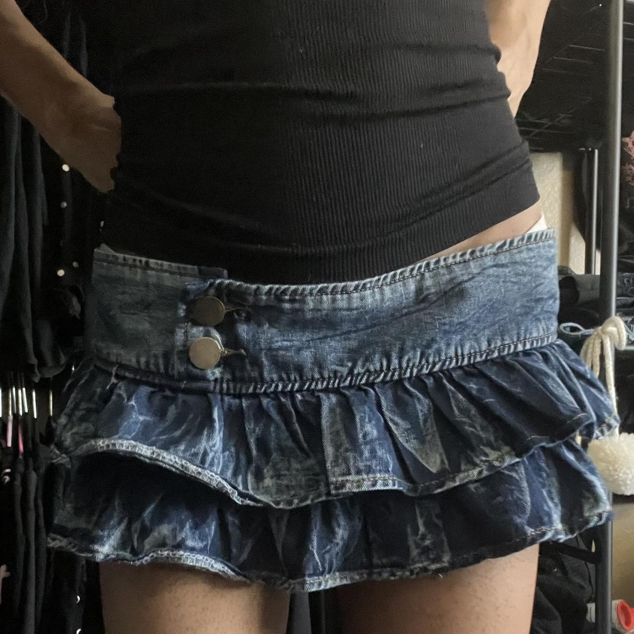 acid wash denim micro mini ruffle skirt -as seen on... - Depop