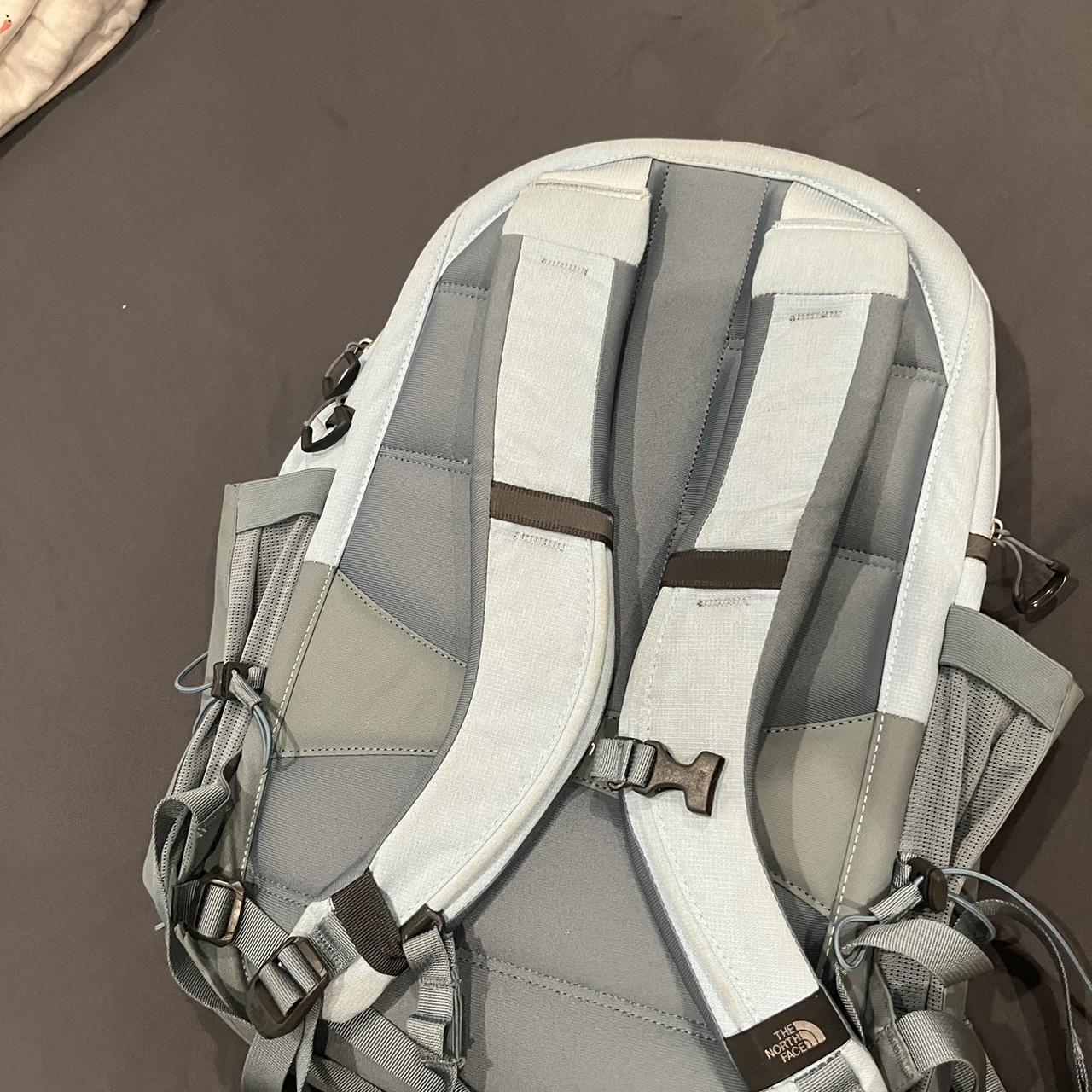 Light blue/grey North face backpack - Depop