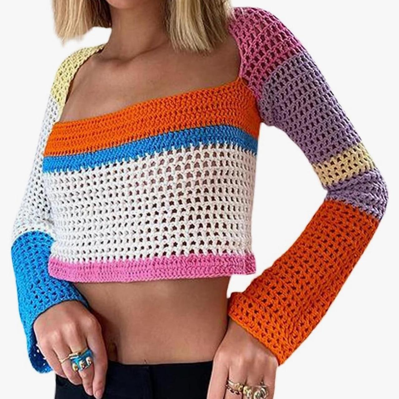 colorful crochet top from amazon got it for 25 worn... - Depop
