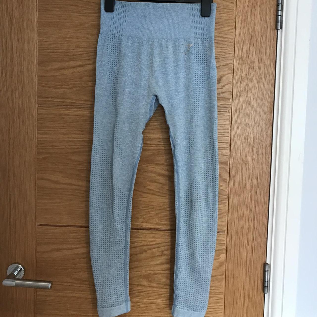 Light blue gym shark leggings. Slightly faded... - Depop