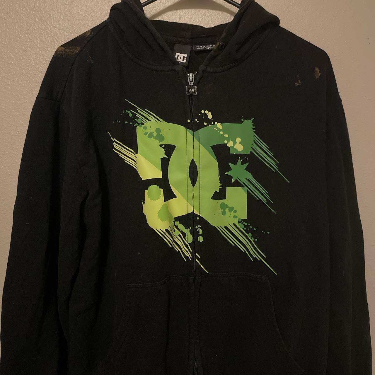 dc hoodie bleach hand stains on back !! please... - Depop