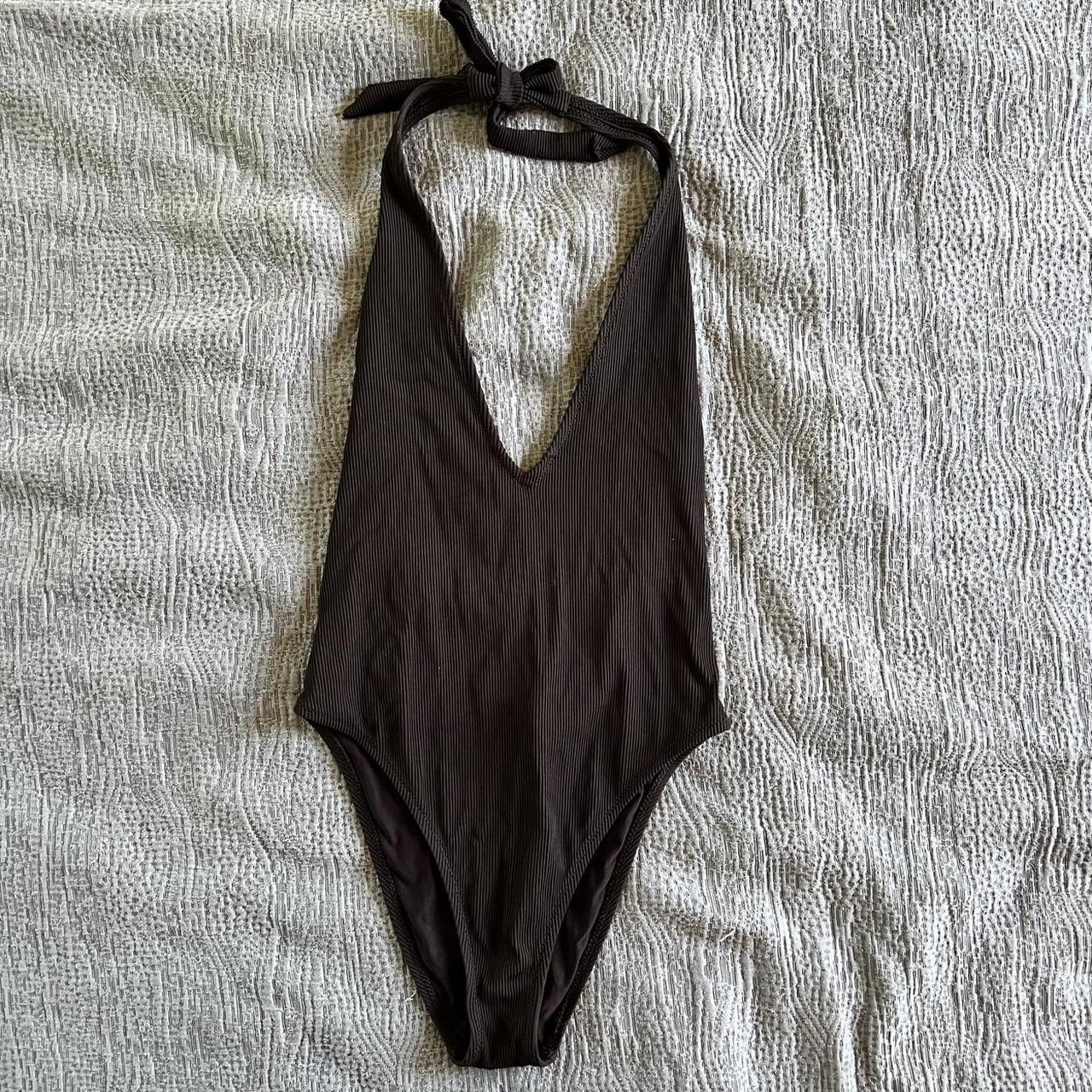 Aerie one piece halter neck open back high leg... - Depop