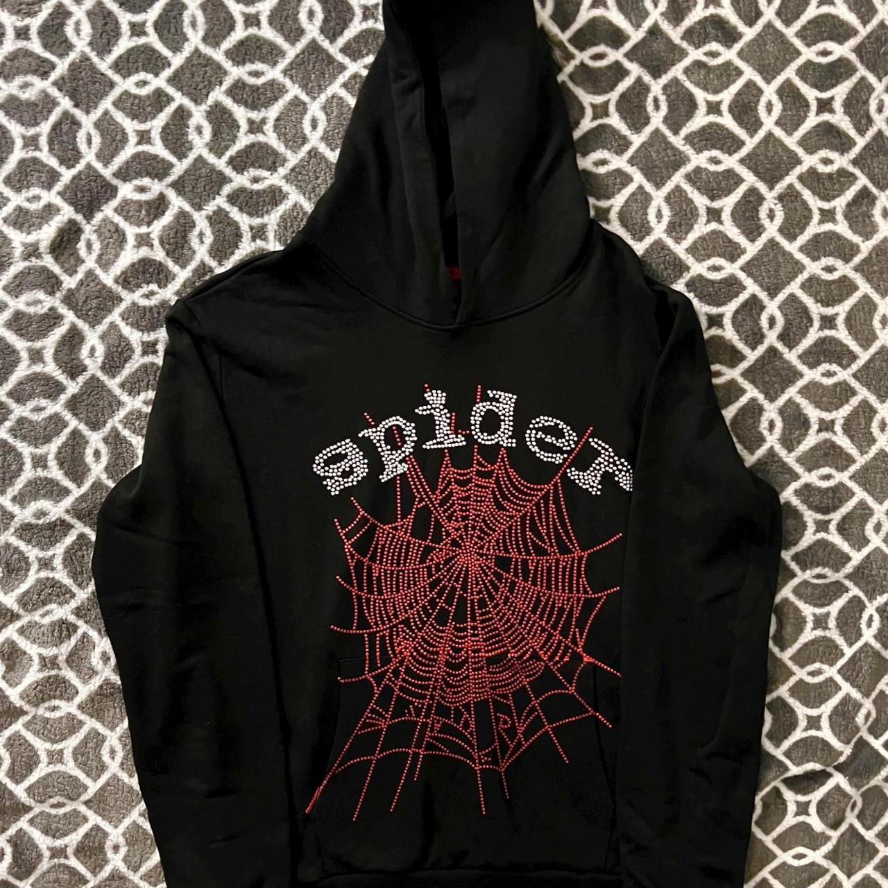 Sp5der OG Rhinestone Logo Hoodie - Depop