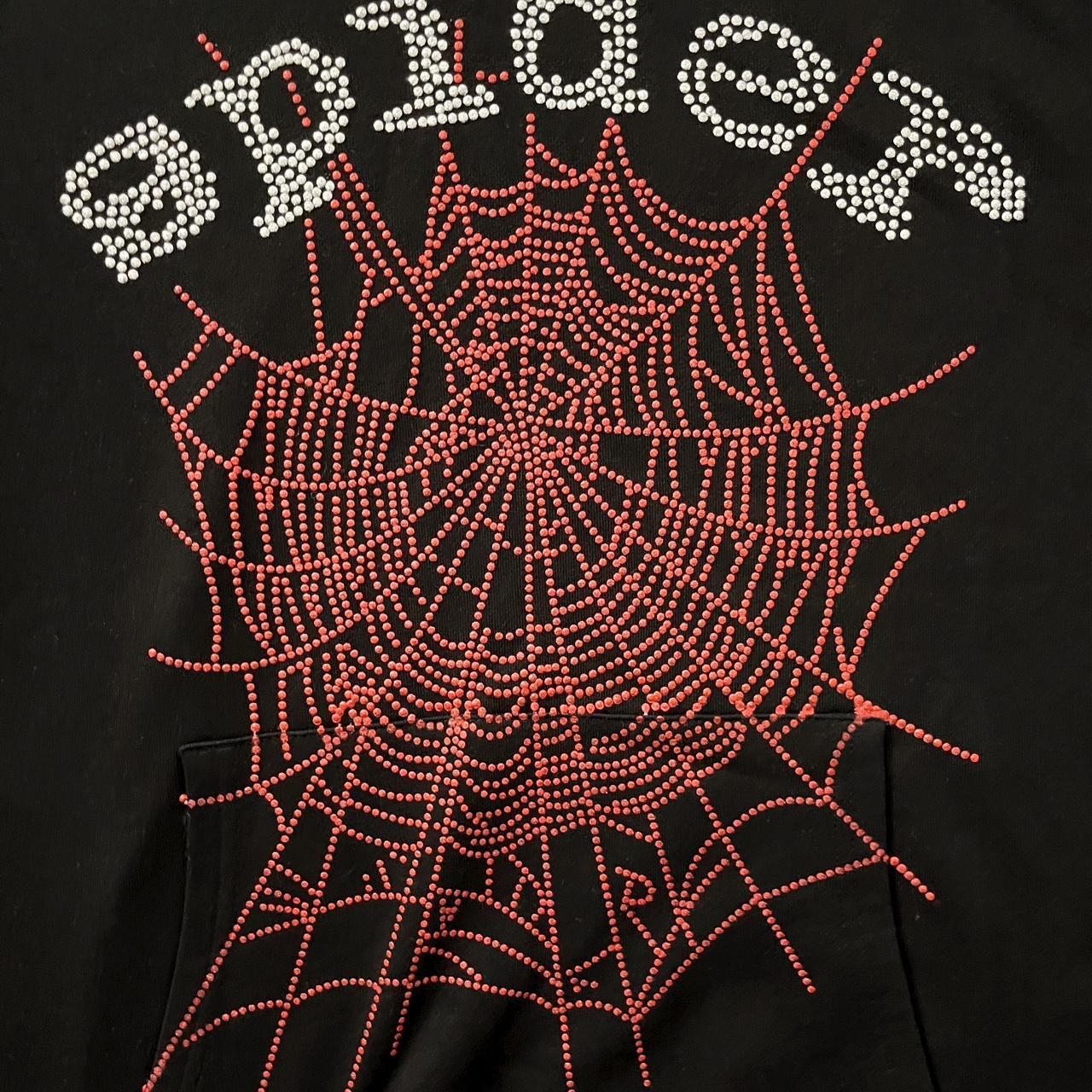 Sp5der OG Rhinestone Logo Hoodie - Depop