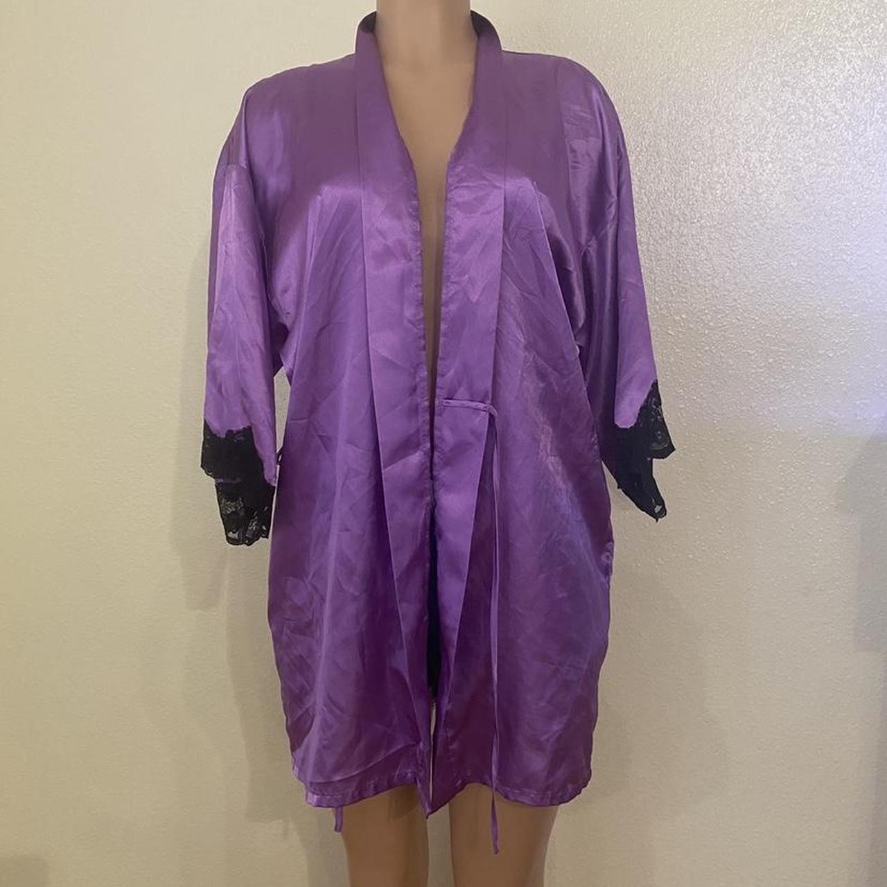 Purple silk robe with strings. Overwear. No stains... - Depop