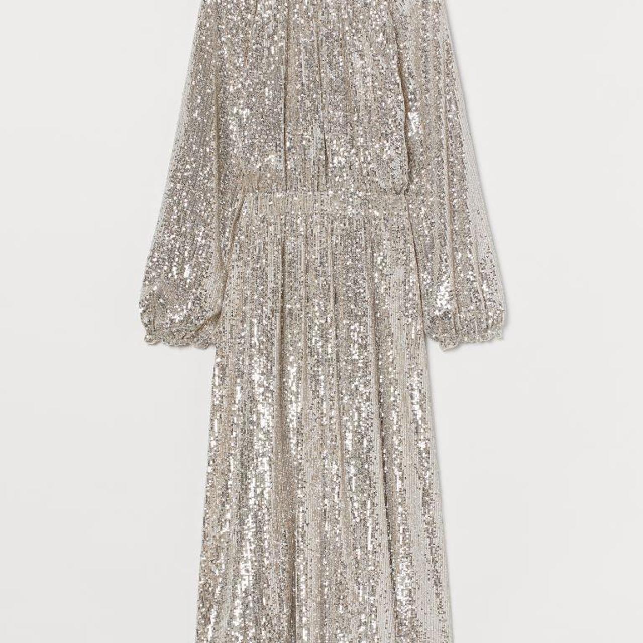 Silver and Beige sequin dress. Mid length. I... - Depop