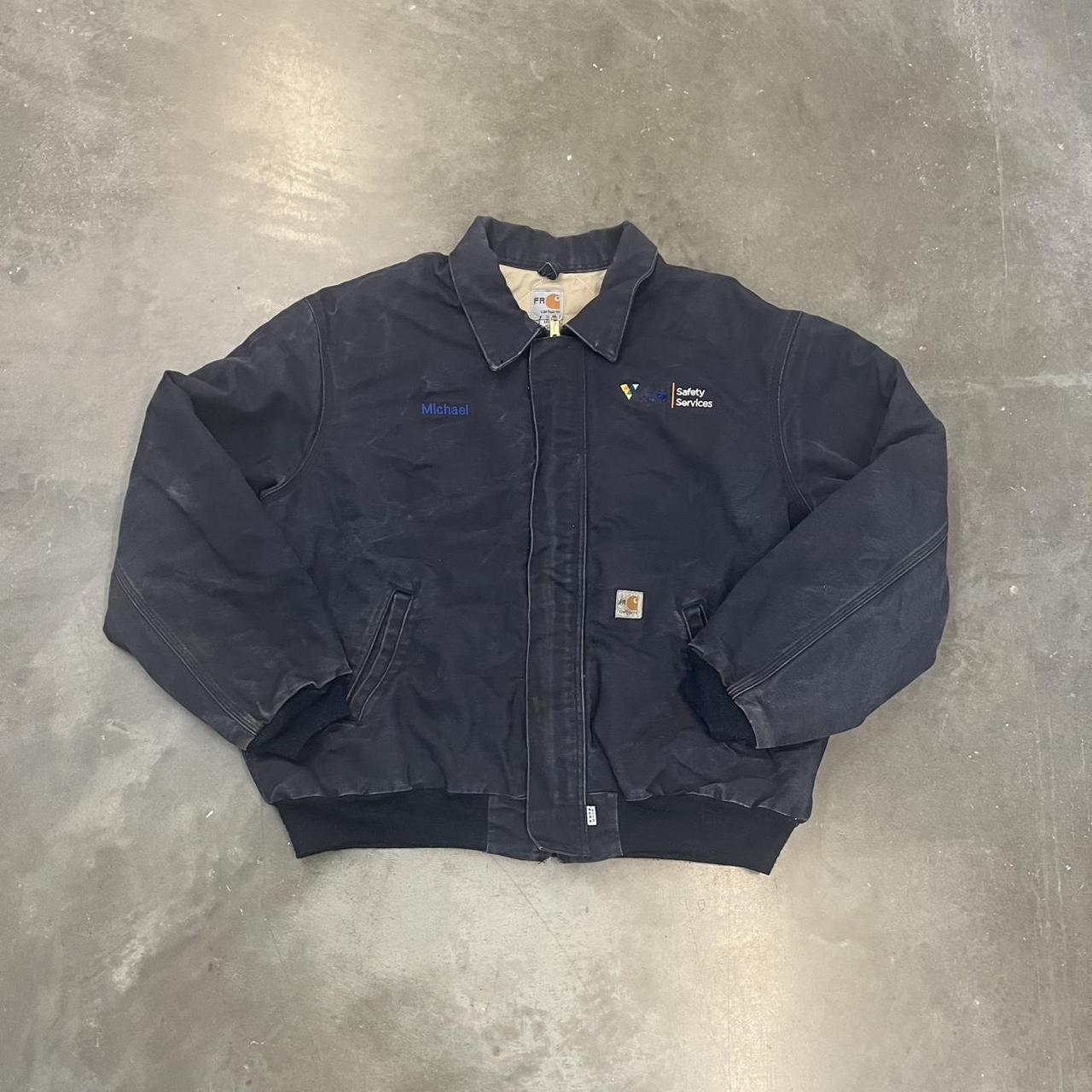 Fr (fire resistant) Black Carhartt bomber jacket... - Depop