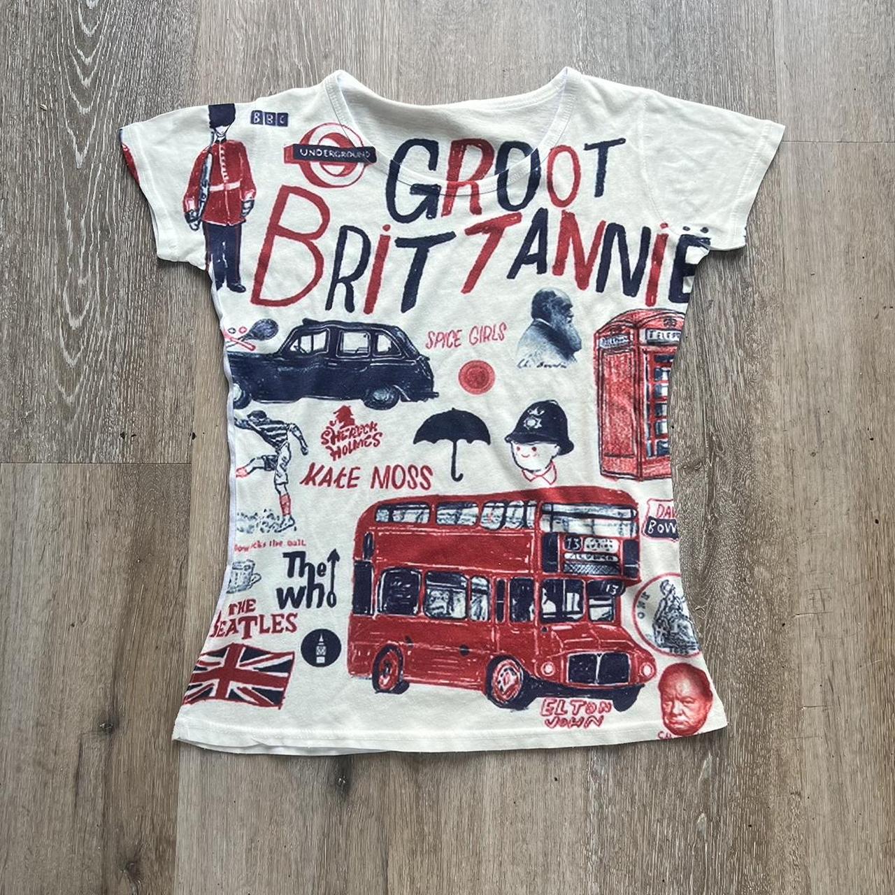 british print tee from japan. the print is a little... - Depop