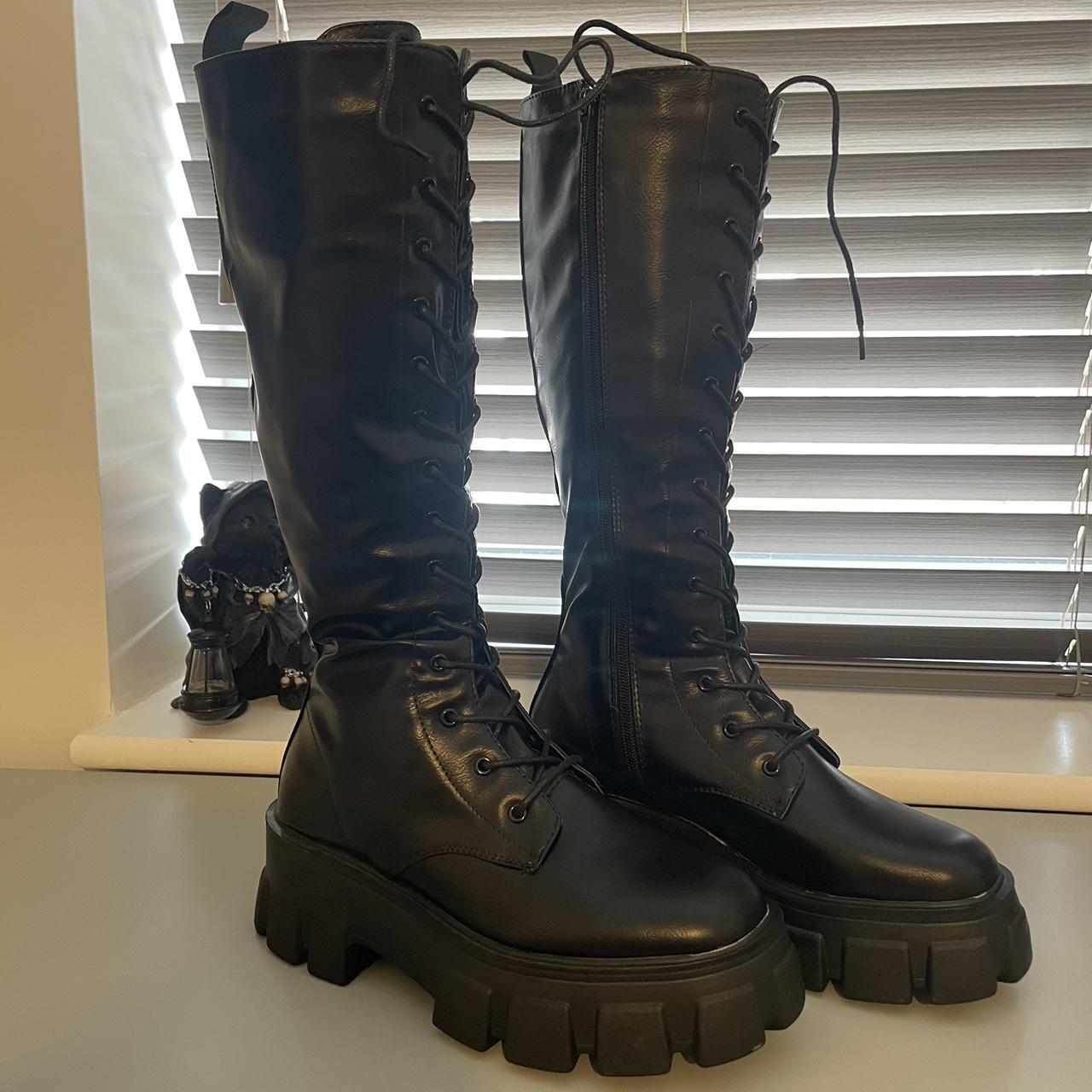 Black lace up/side zip boots, size 6, only worn in... - Depop