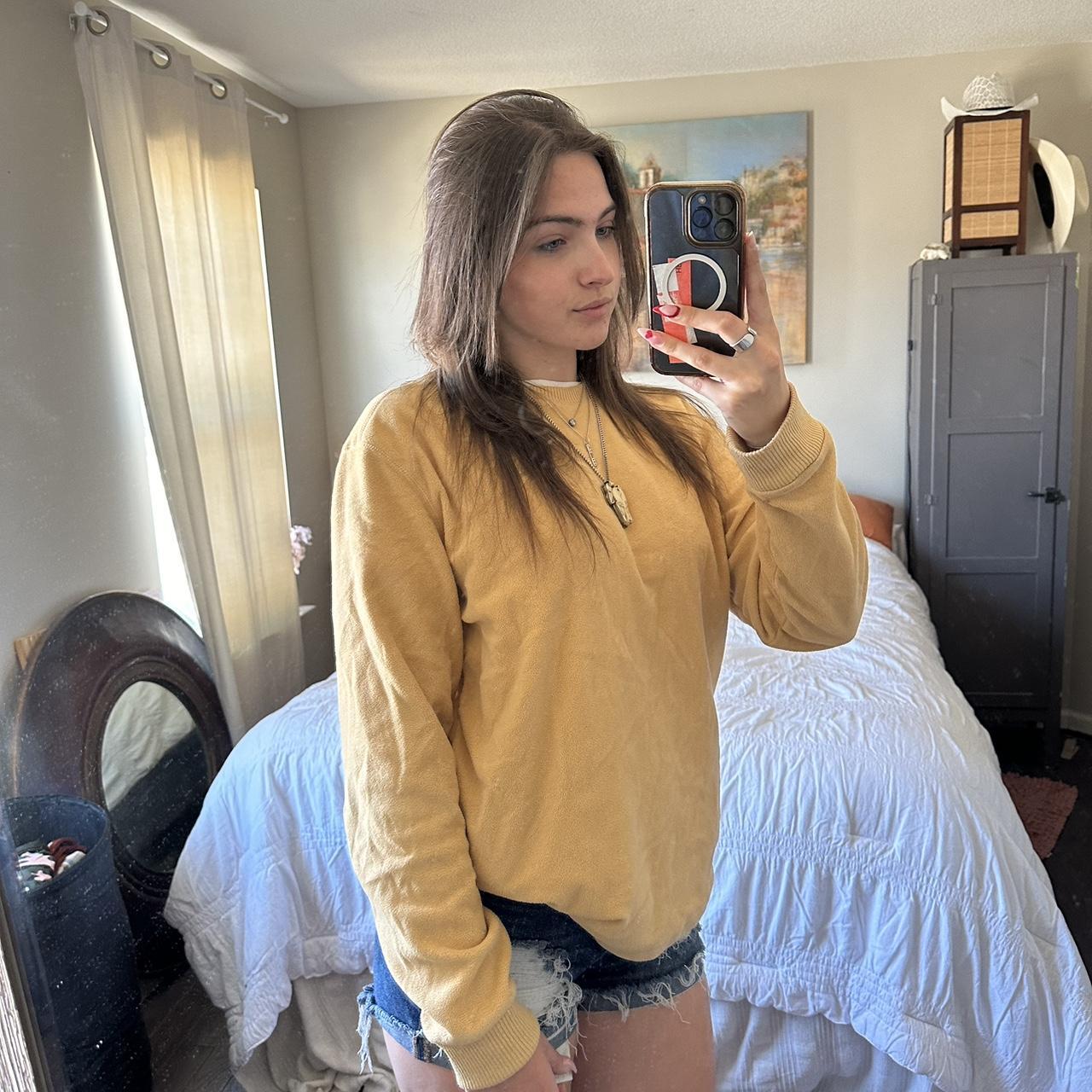 Yelllowish orange crew neck Good for size S-M Soft... - Depop