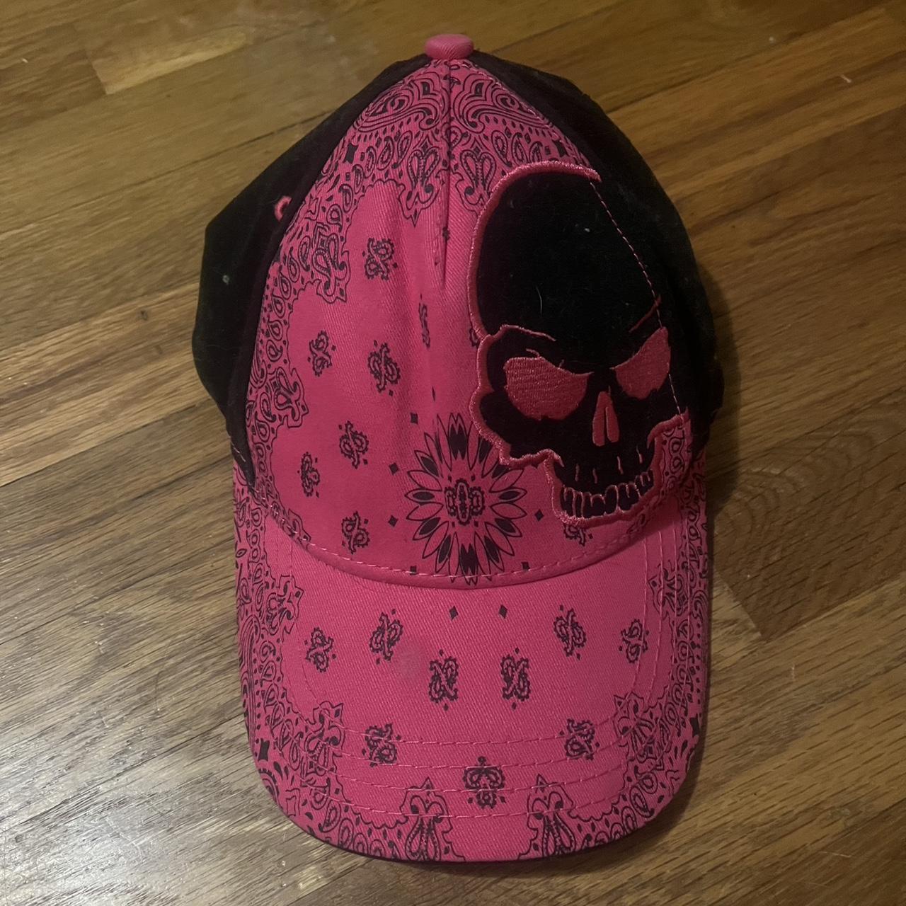 Hot pink skull hat Emo/ skater core hat super cute... | Depop