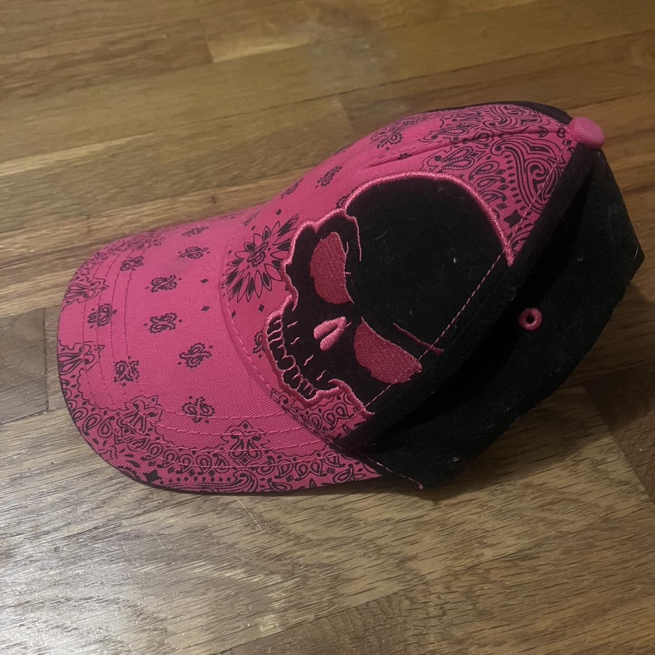 Hot pink skull hat Emo/ skater core hat super cute... | Depop