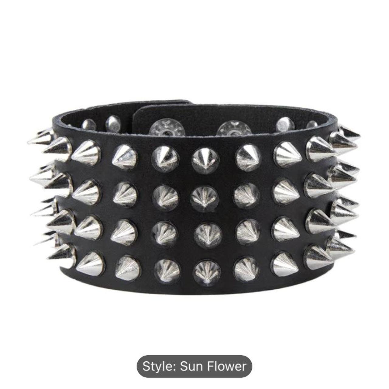 Men's Rock Punk Alloy Spike Leather Bracelet, Rivet... - Depop