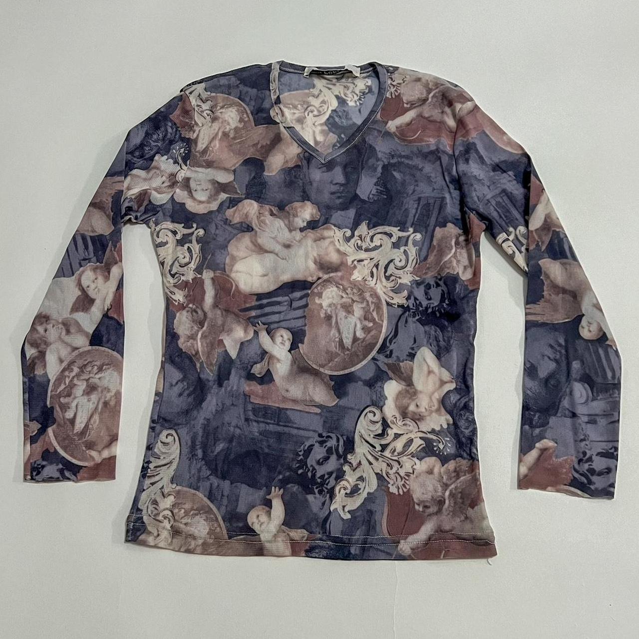 Vintage mesh renaissance cherub graphic print top... | Depop