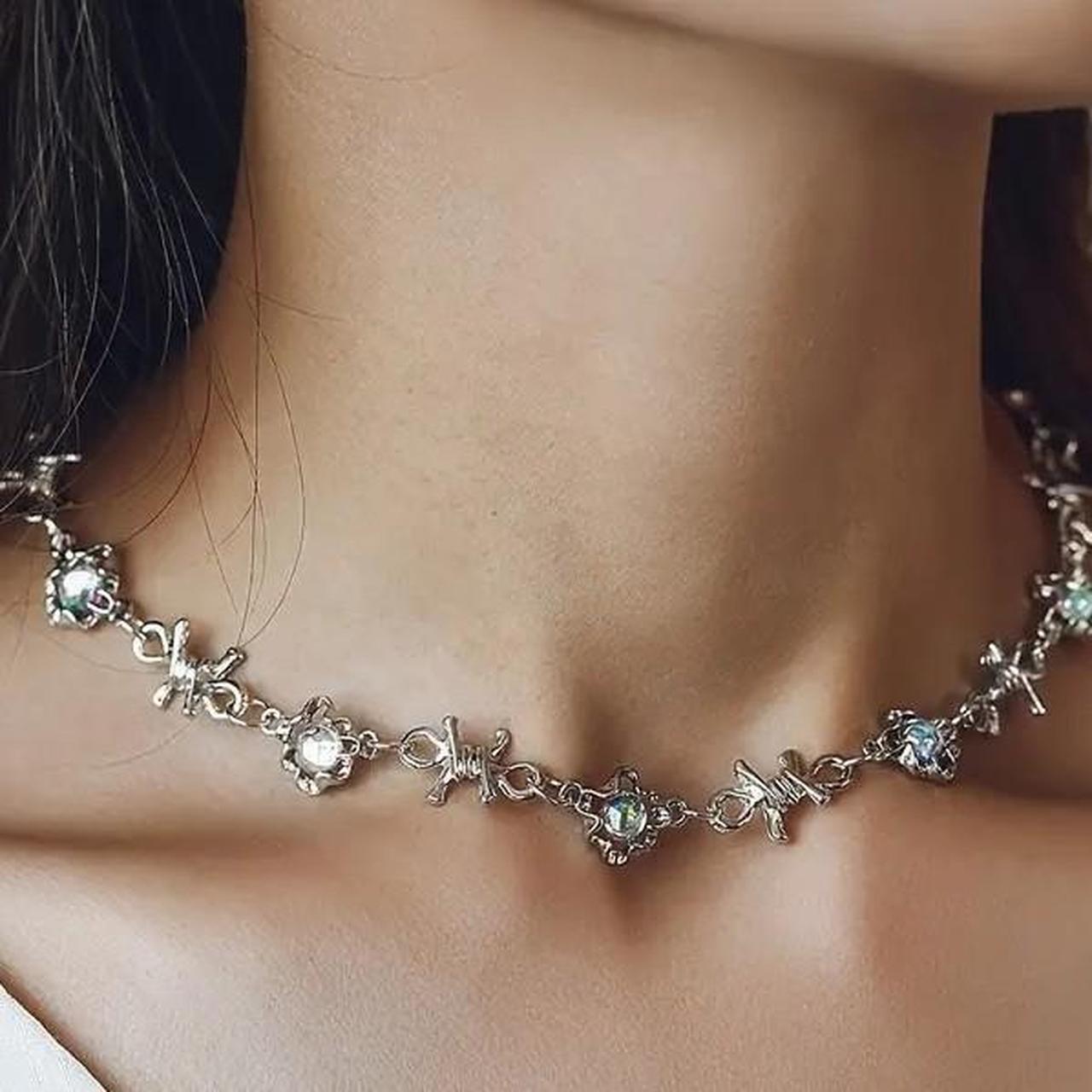 Y2K moon stone necklace 2000s #necklace #Y2K... - Depop