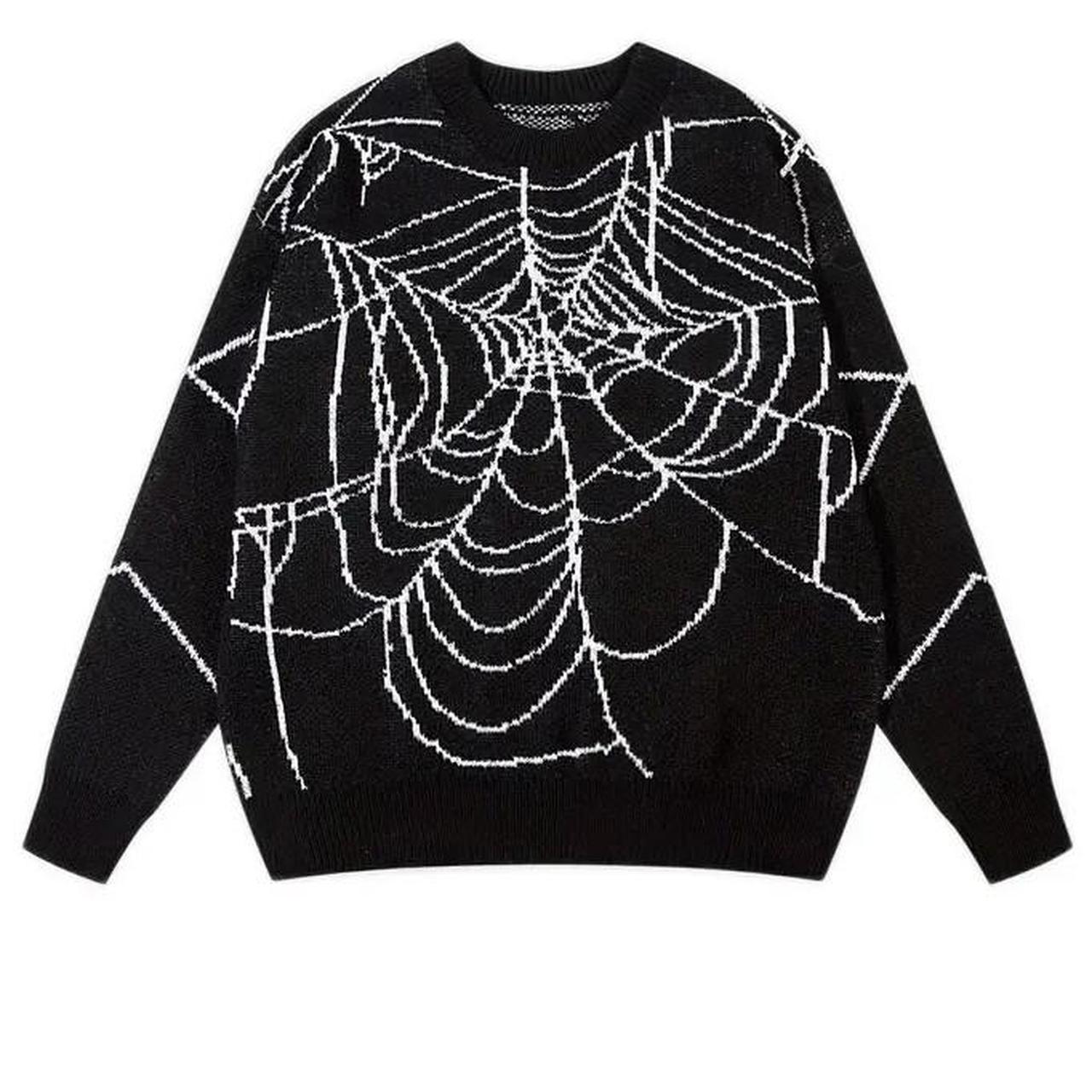 Y2k 2000s knitted spider webs sweater grunge punk... - Depop