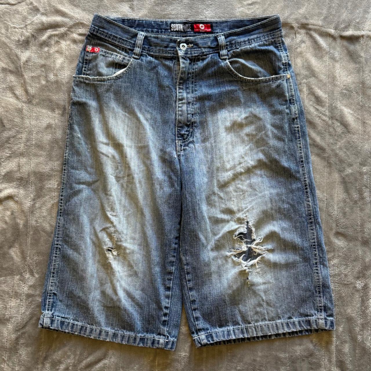Red tab Southpole Jorts Distressed with rip on... | Depop
