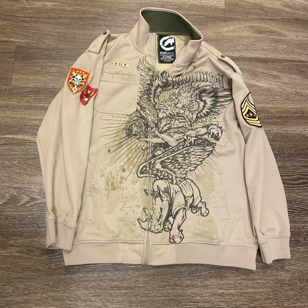 Ecko unlimited military style jacket, size XL tiny... - Depop