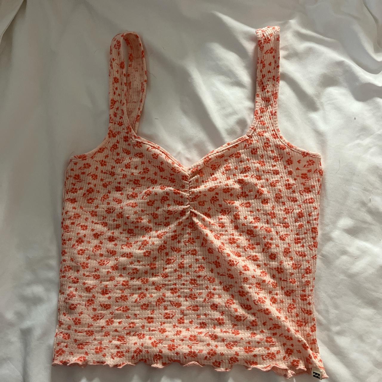 Pink floral billabong tank size medium #billabong... - Depop