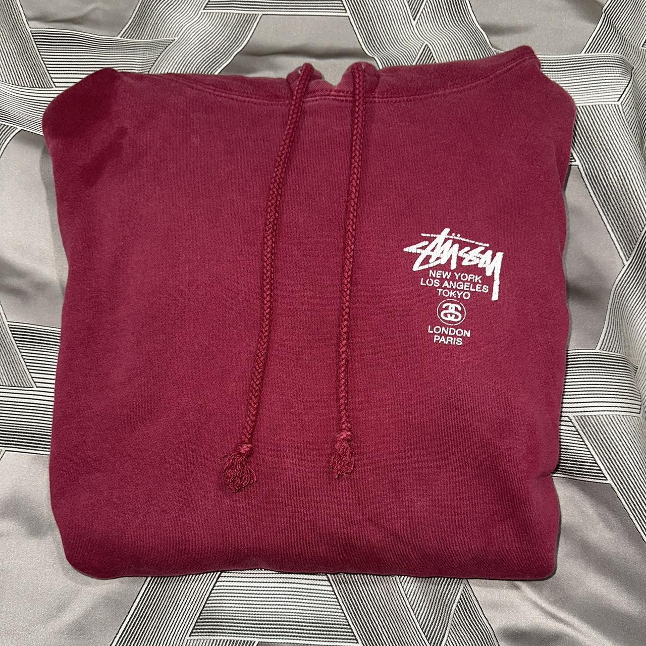 Burgundy Oversized Stussy Hoodie • worn less than... - Depop