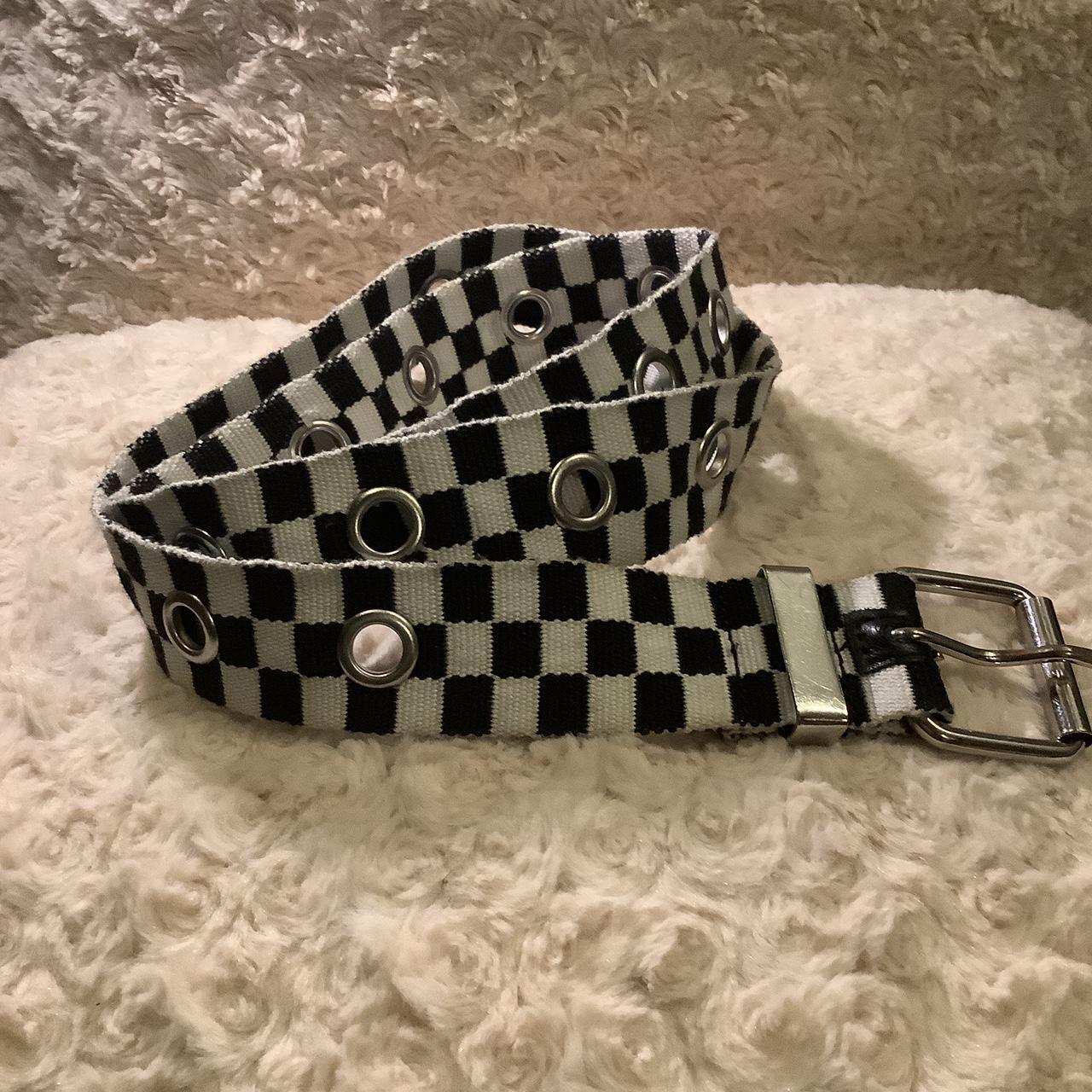 Black and white checkered belt -48 1/2 inches/123... - Depop
