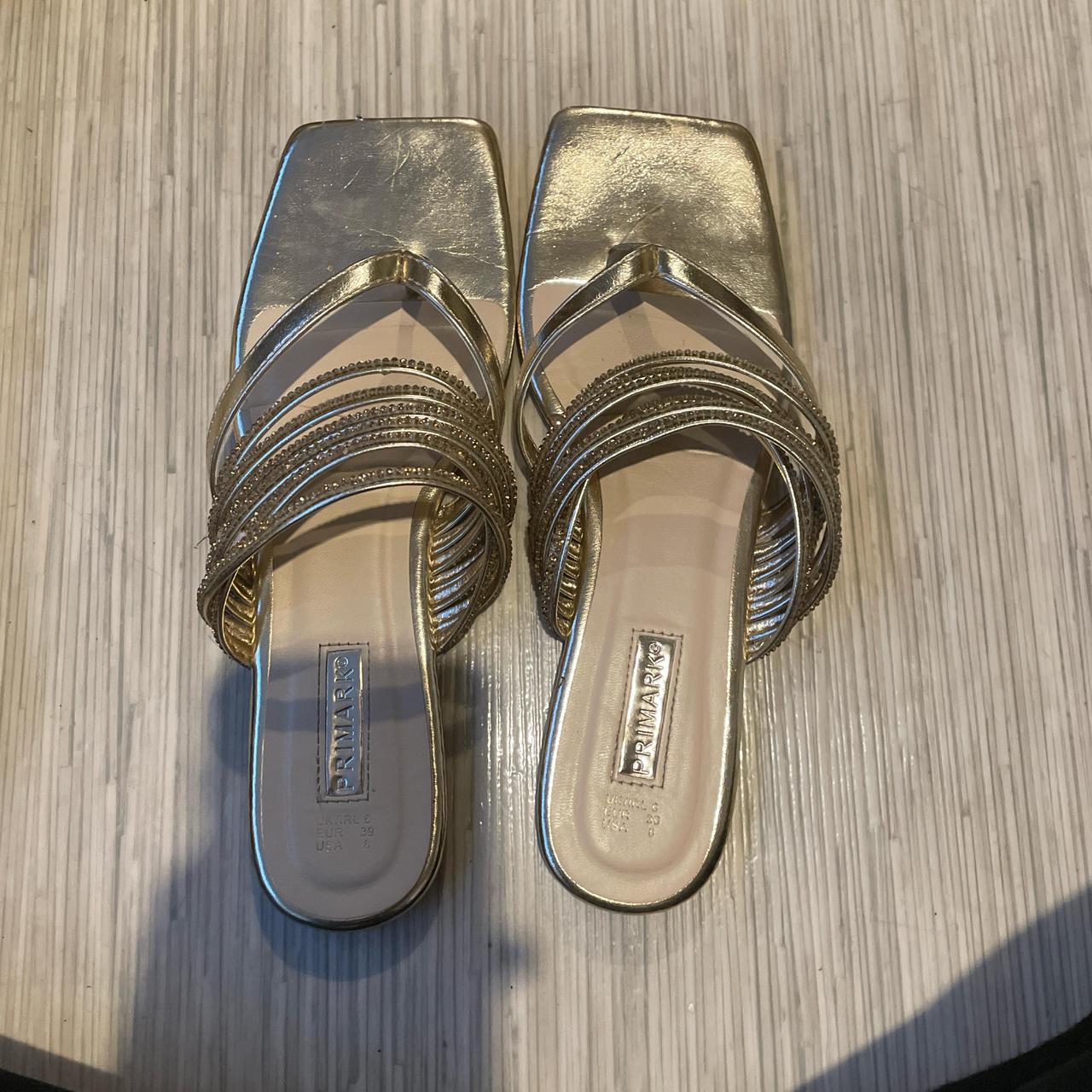 Gold sandals with gem design #shoes #sandals #square - Depop