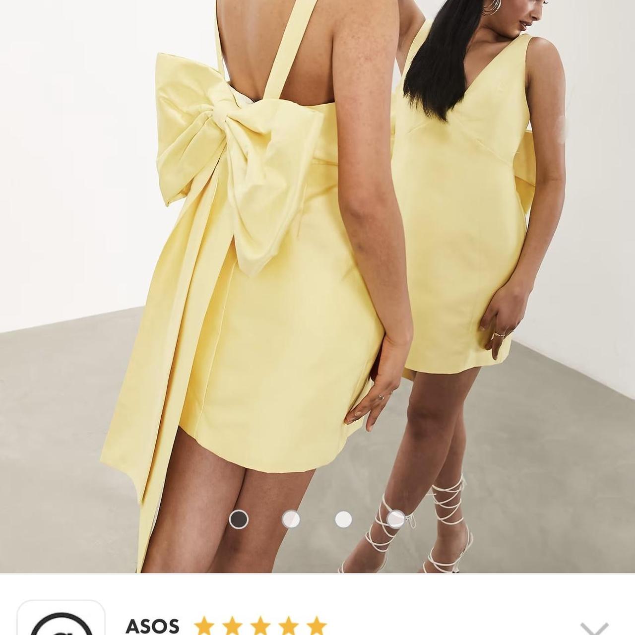 Asos yellow bow dress size 8 for sale worn once... - Depop