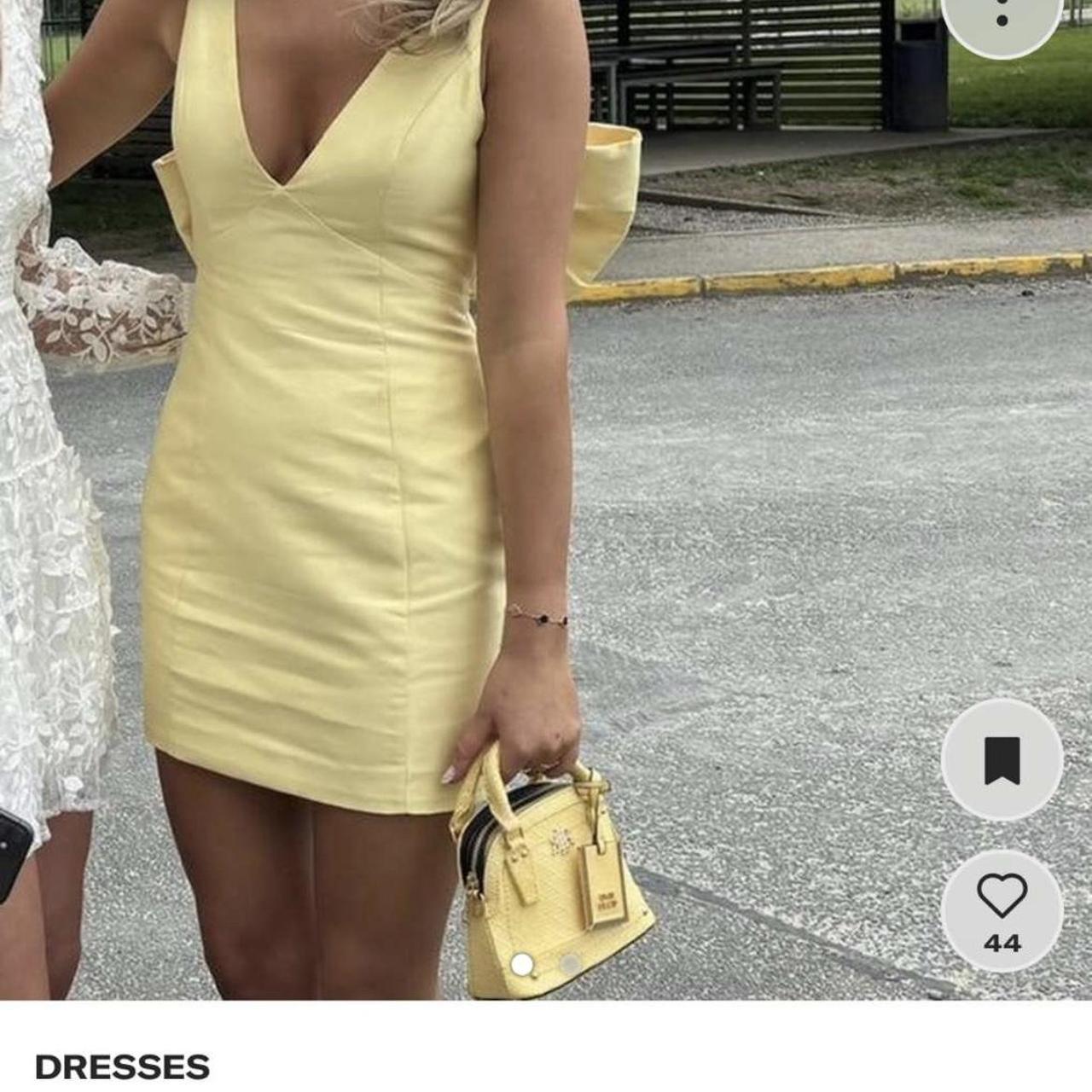 Asos yellow bow dress size 8 for sale worn once... - Depop