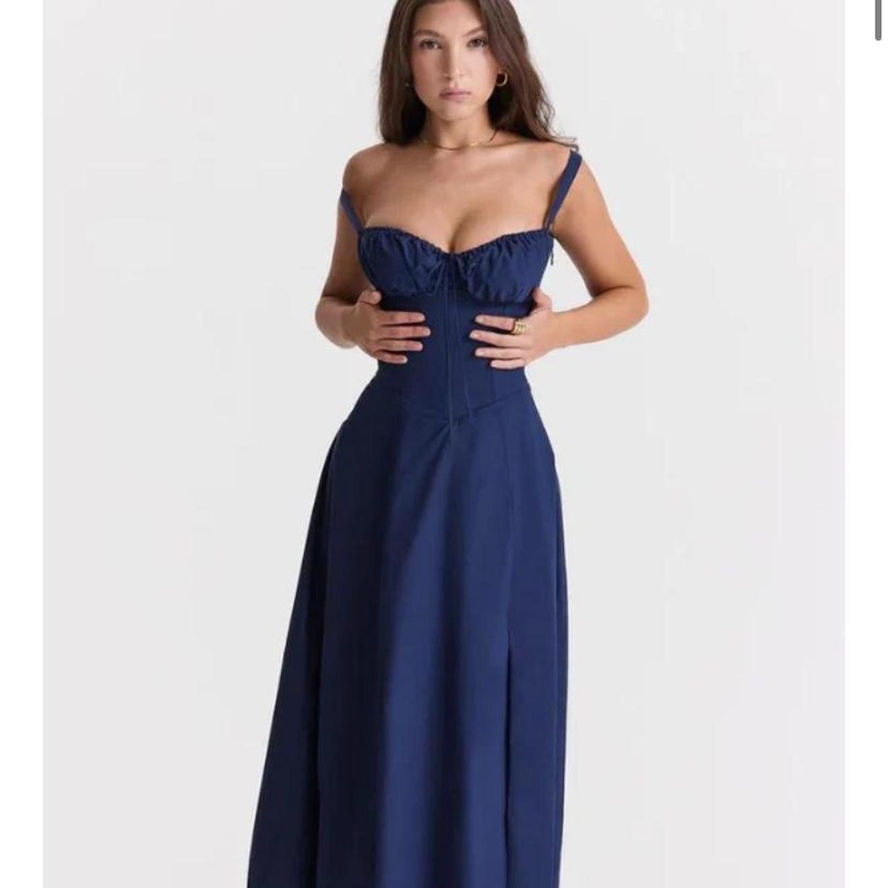 Navy blue corset midi length sun dress. Bought from... - Depop