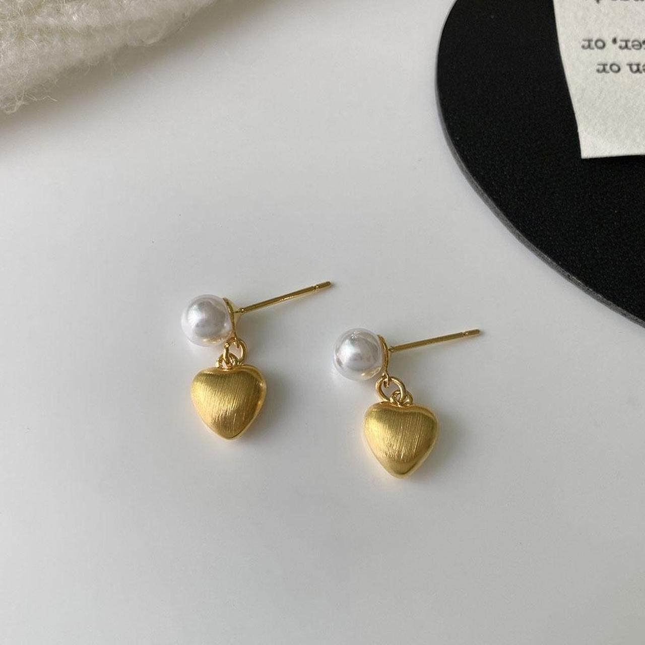 Love 18K Gold Plated Silver Pin Earrings Pearl Set... - Depop