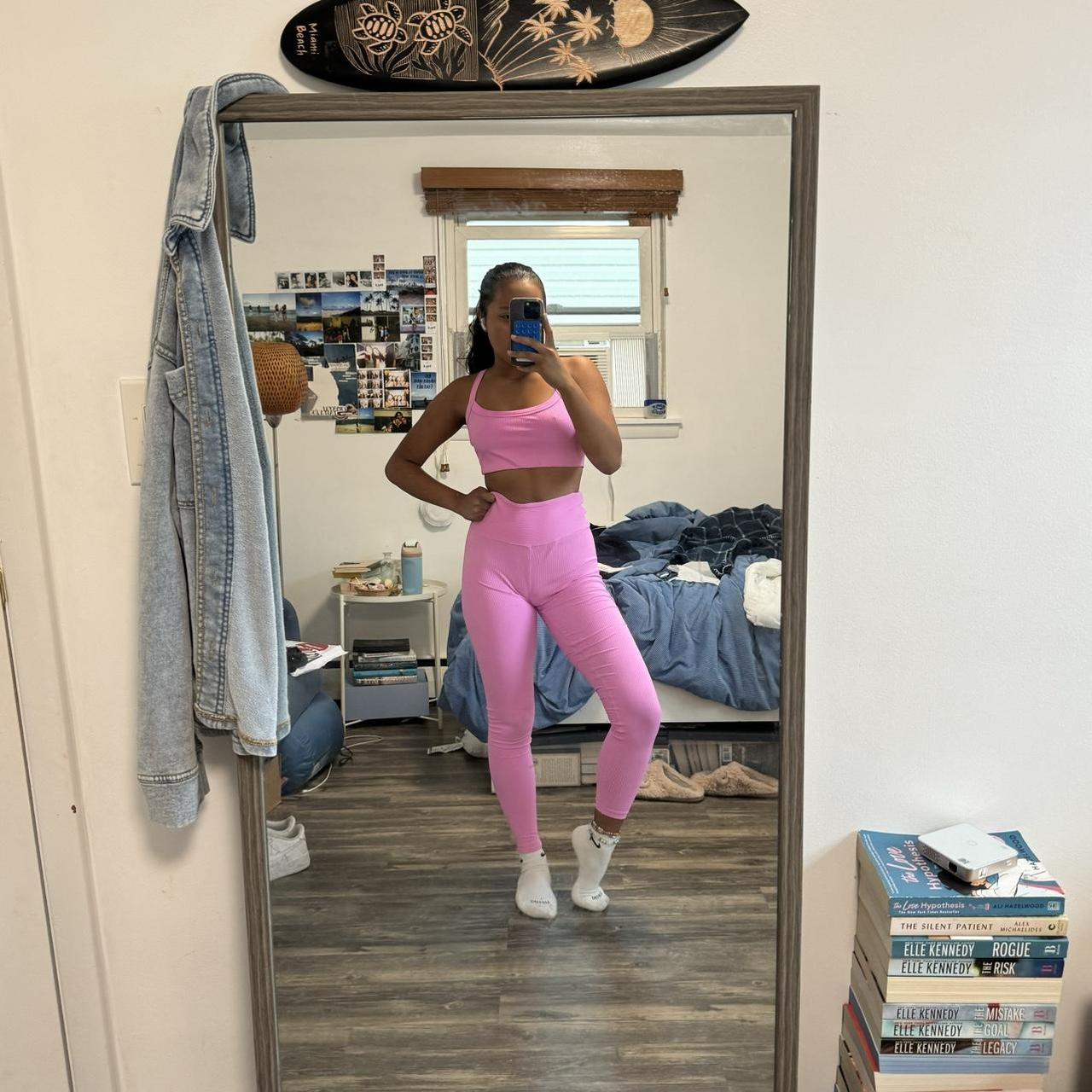 Super comfy pink workout set! Size medium but fits a... - Depop