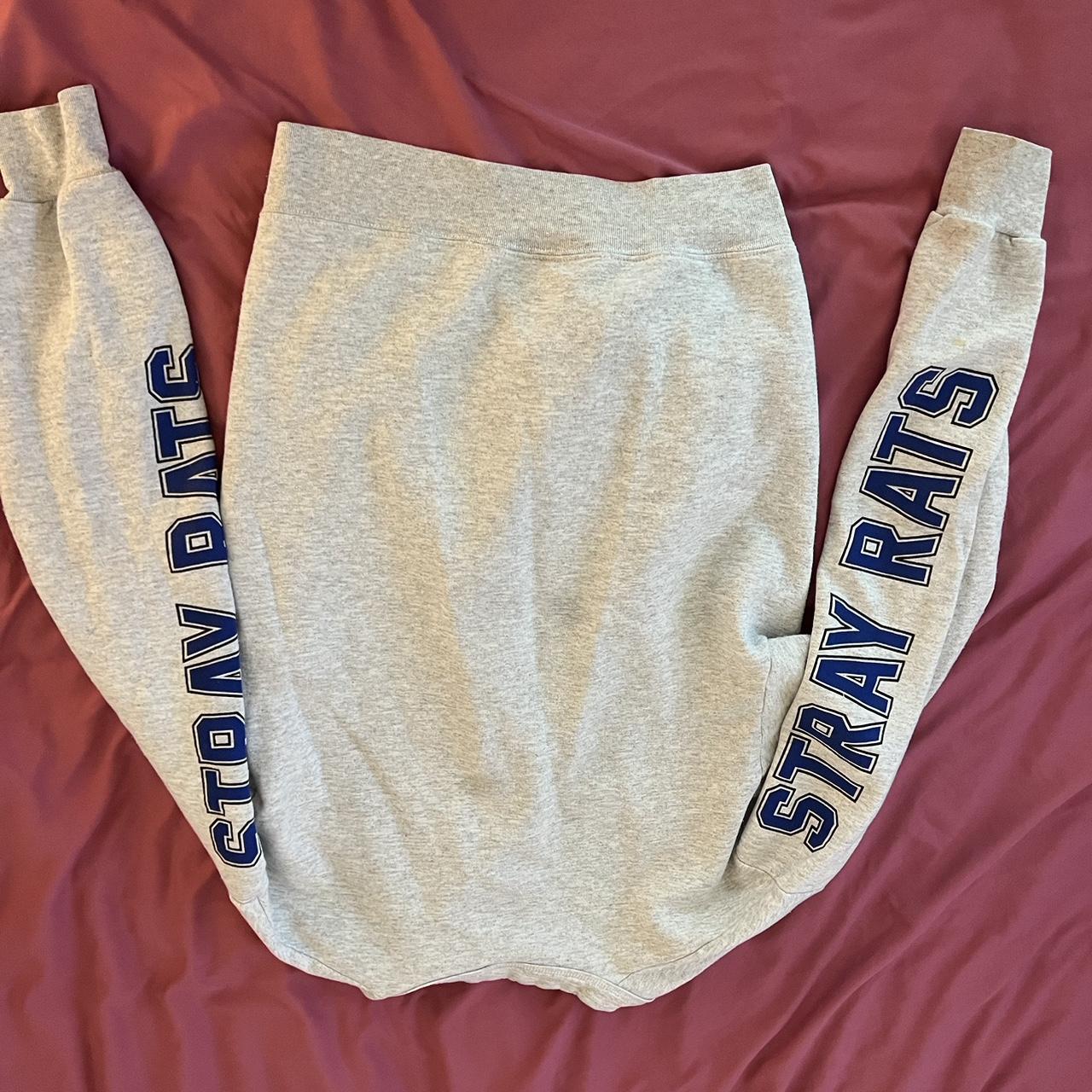 Stray rats grey cardigan with blue logo on... - Depop