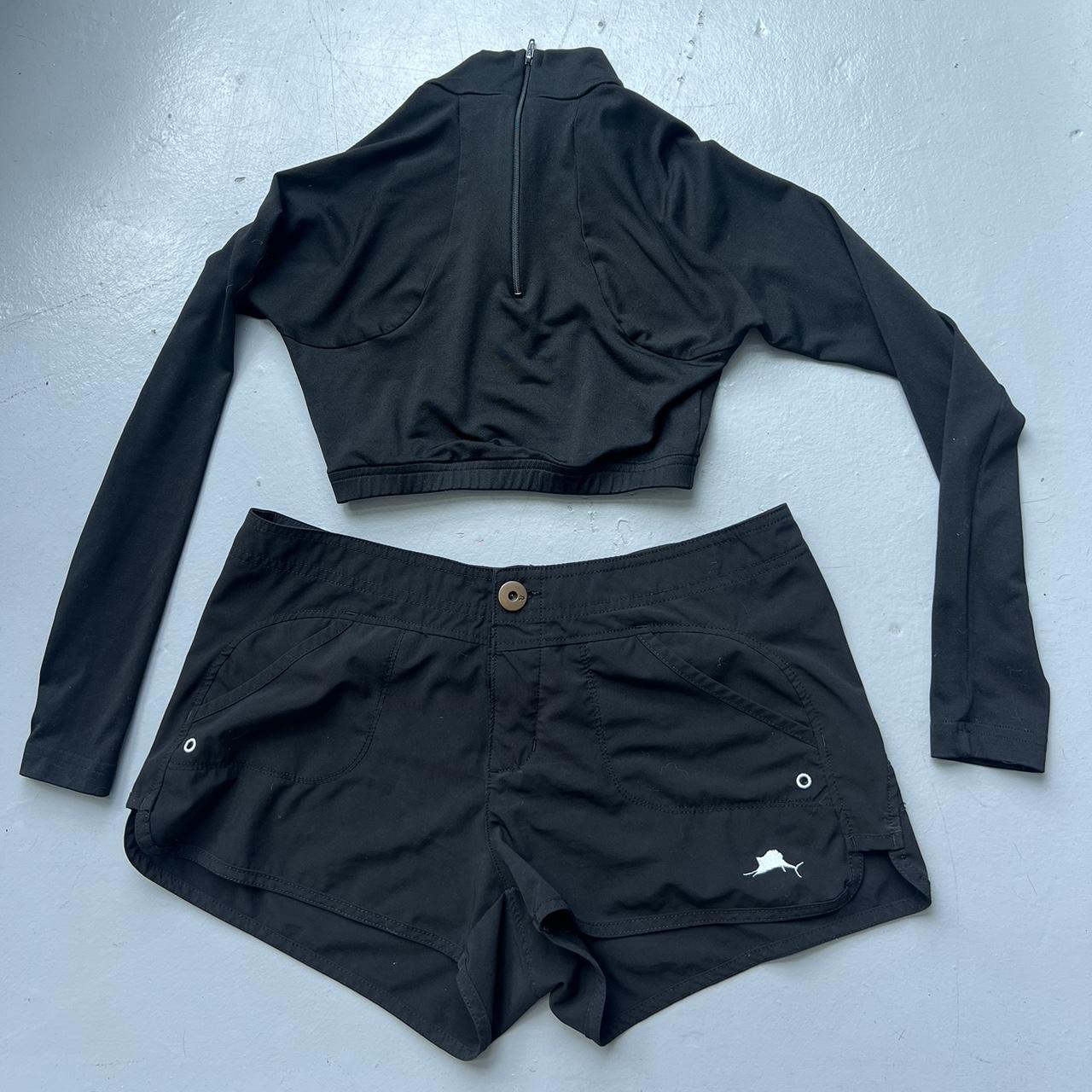 Black workout set bundle Long sleeve crop top from... | Depop