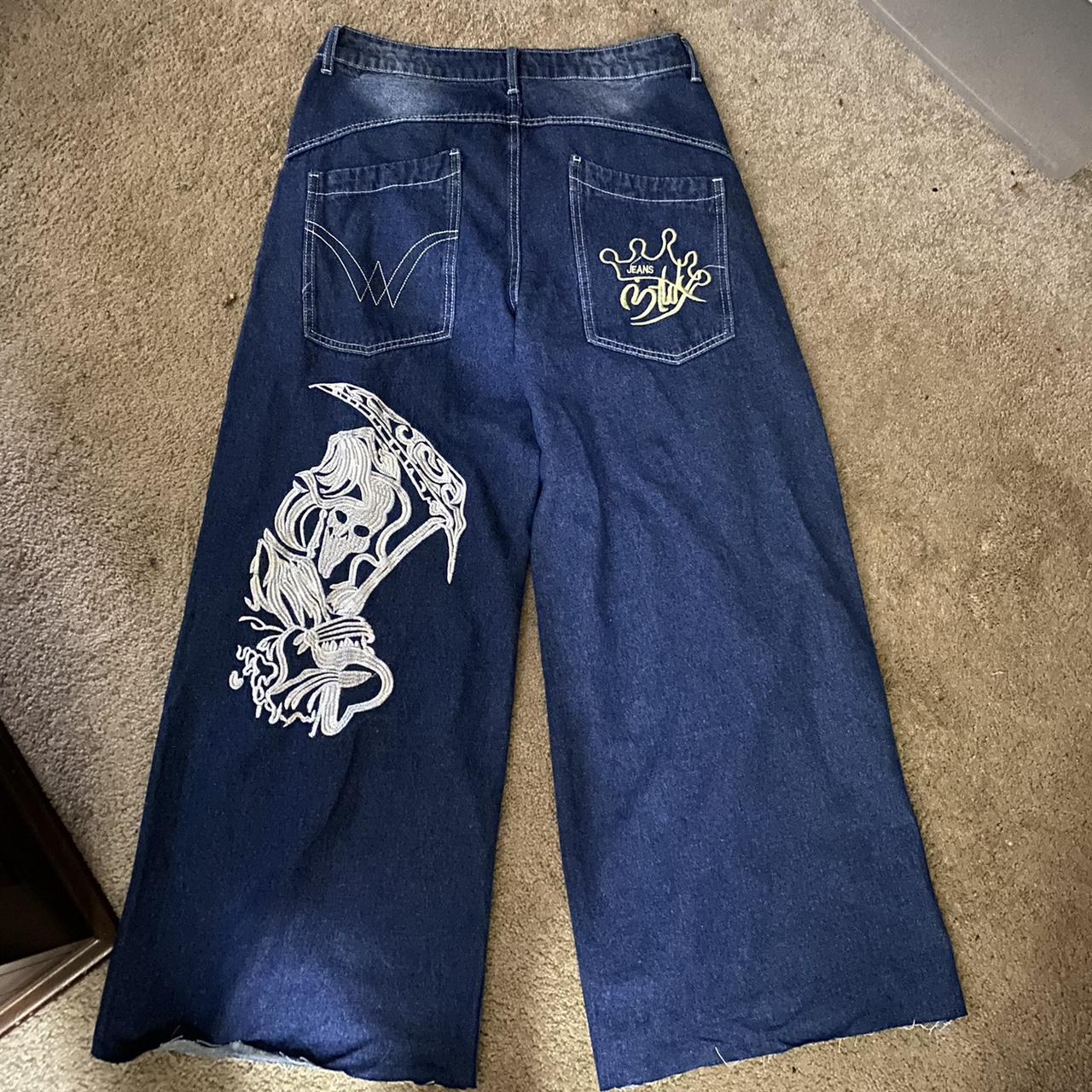 Jnco like skeleton jeans message before buying 13... - Depop