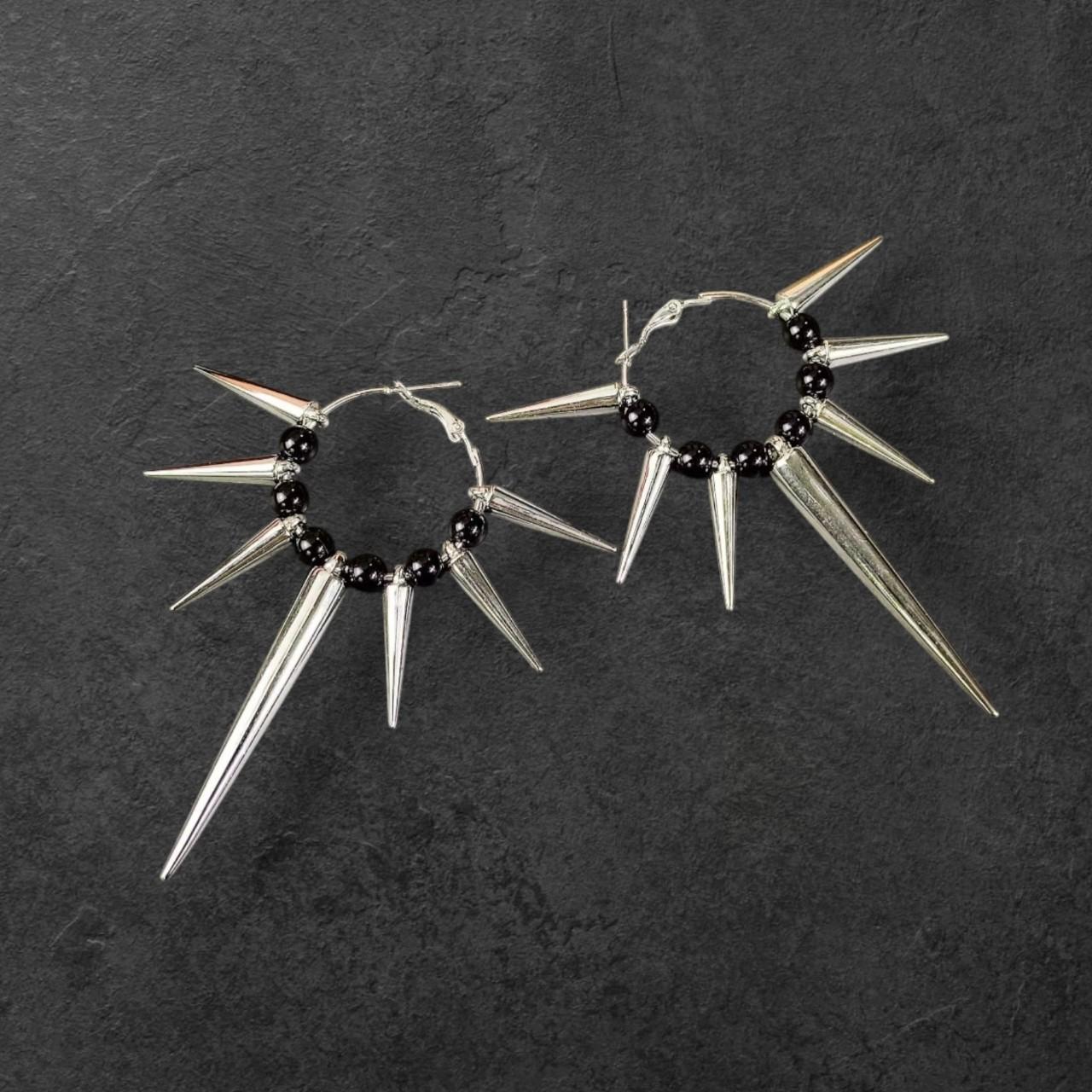 Punk-style hoop earrings with bold and awesome thorn... - Depop