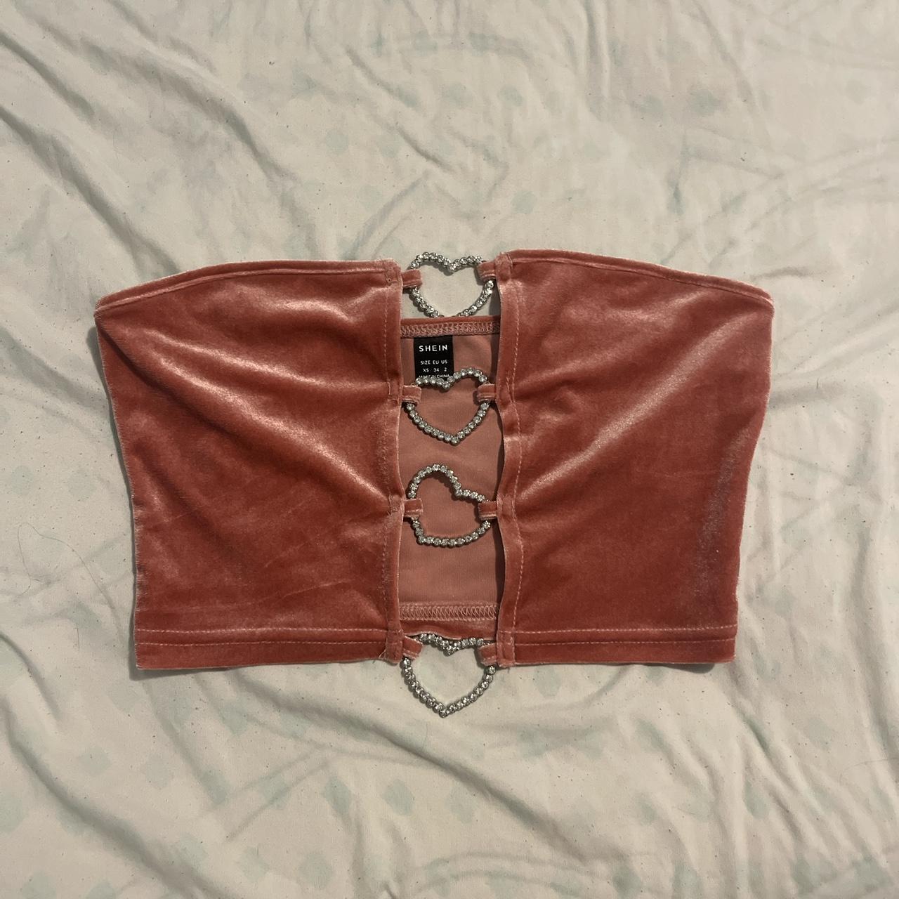 satin y2k pink heart top - Depop