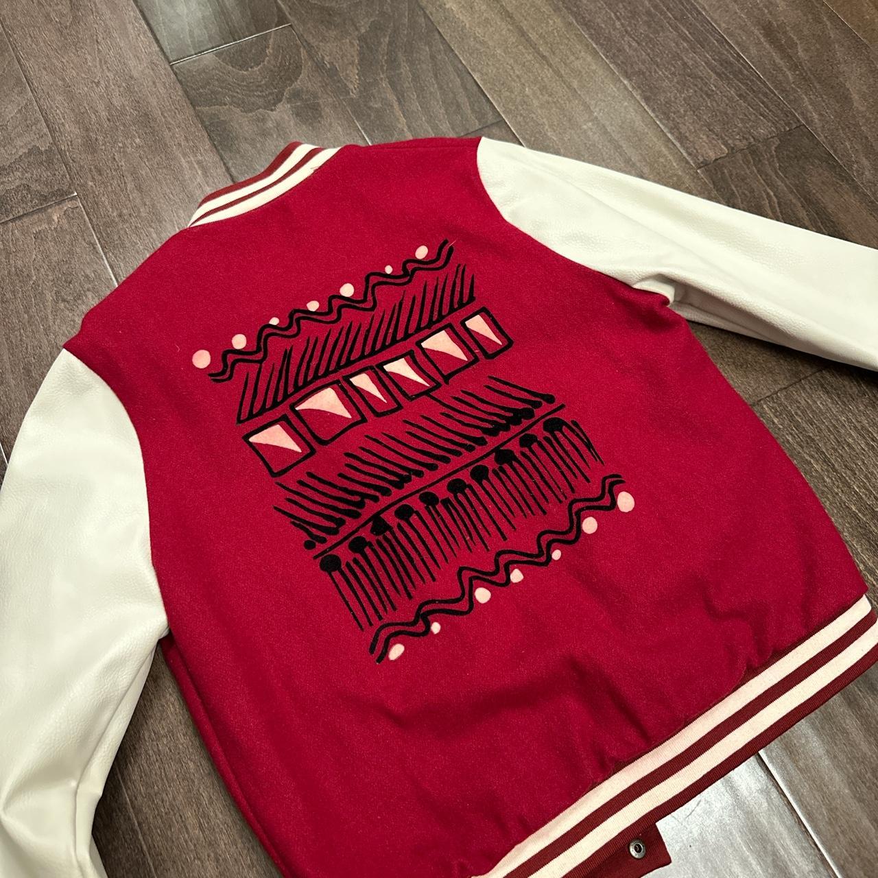 Stussy Red/ white varsity jacket - Depop