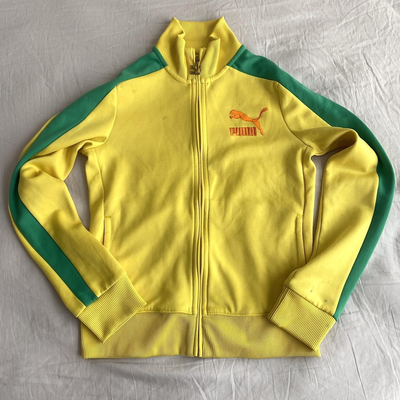 Puma yellow n green trainer zip up it has a couple... - Depop