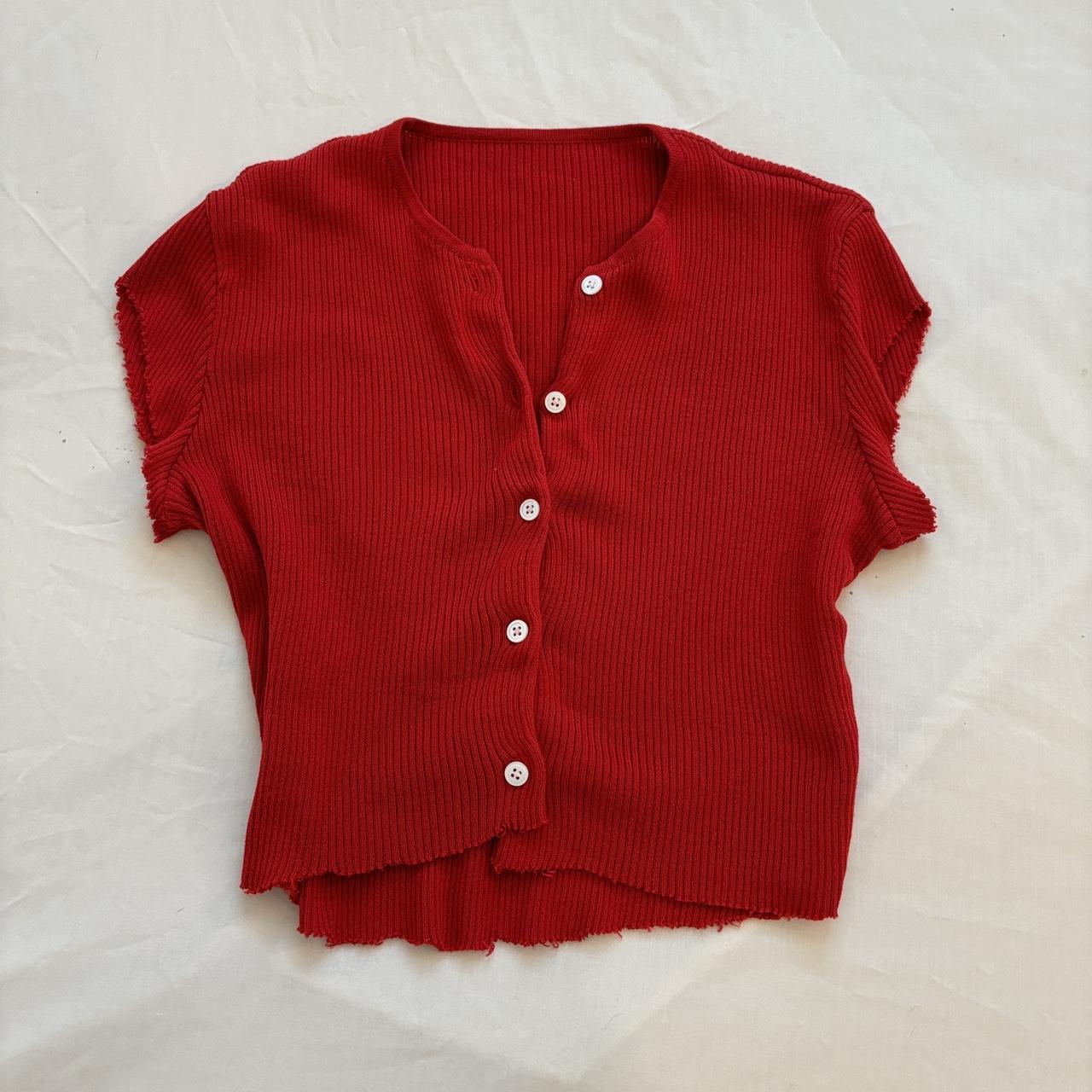 cute red button up top, has no tags b fits like size... - Depop