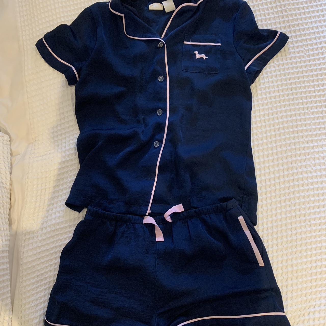 Peter Alexander navy satin kids pj set Kids size 12... - Depop