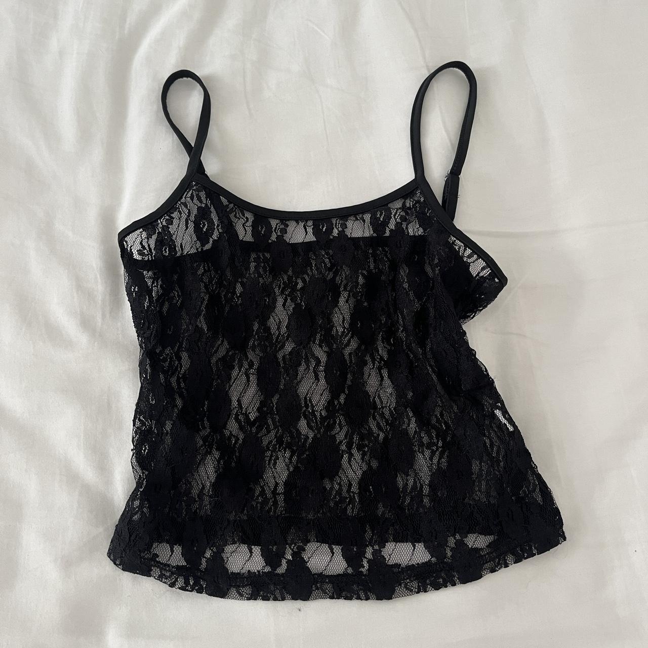 black sheer lace cami top fits size xs/ small with... - Depop