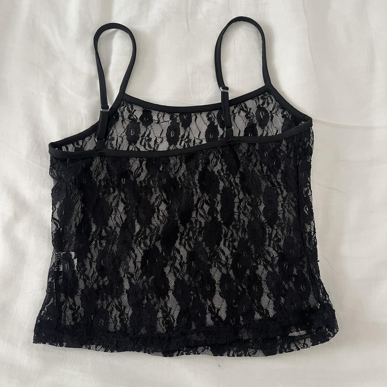 black sheer lace cami top fits size xs/ small with... - Depop