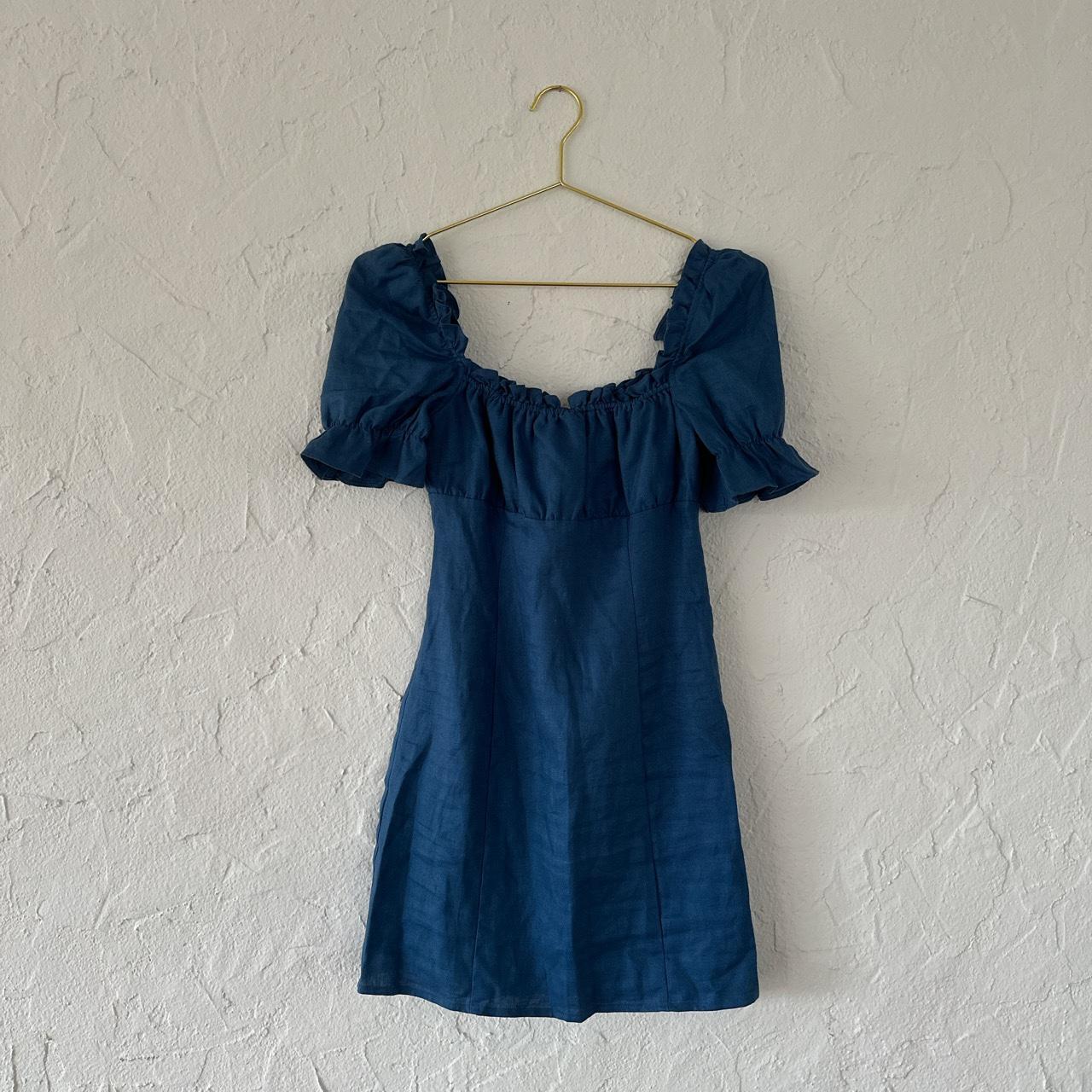Reformation Blue Linen Dress Size 2 Worn once - Depop