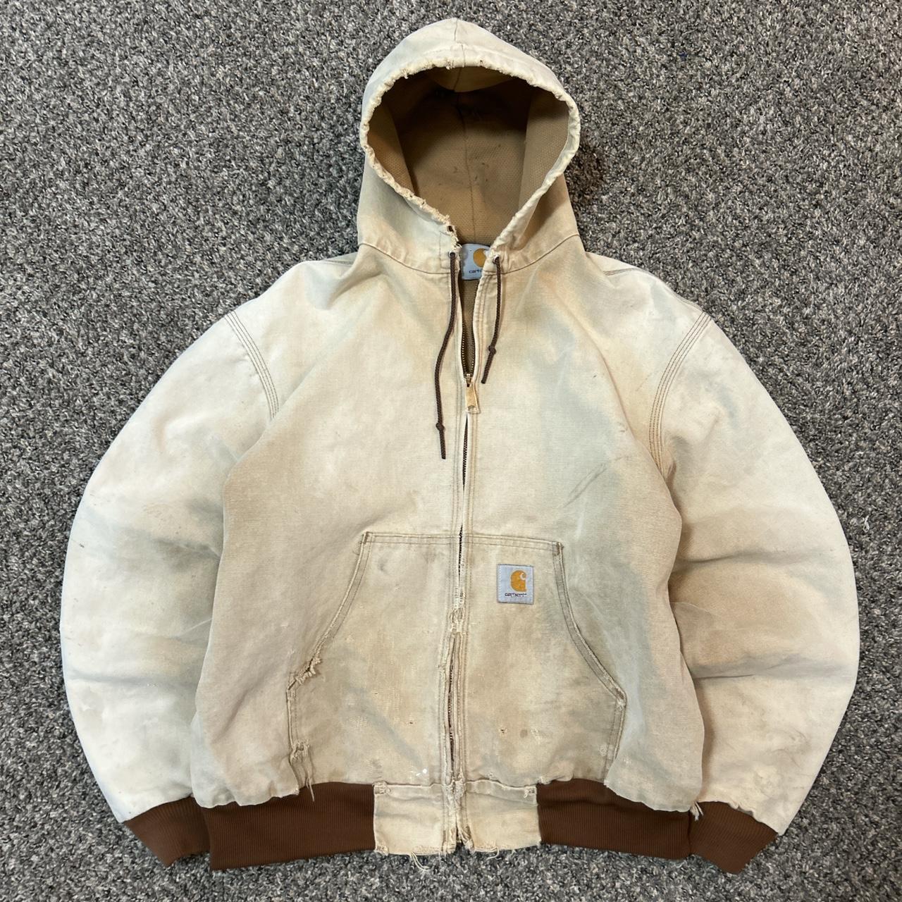 Cream and brown Carhartt hooded jacket Perfect... | Depop