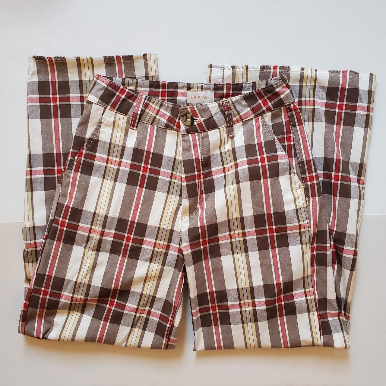 Multi-Colored Plaid Patterned Wide-Leg Pants... - Depop