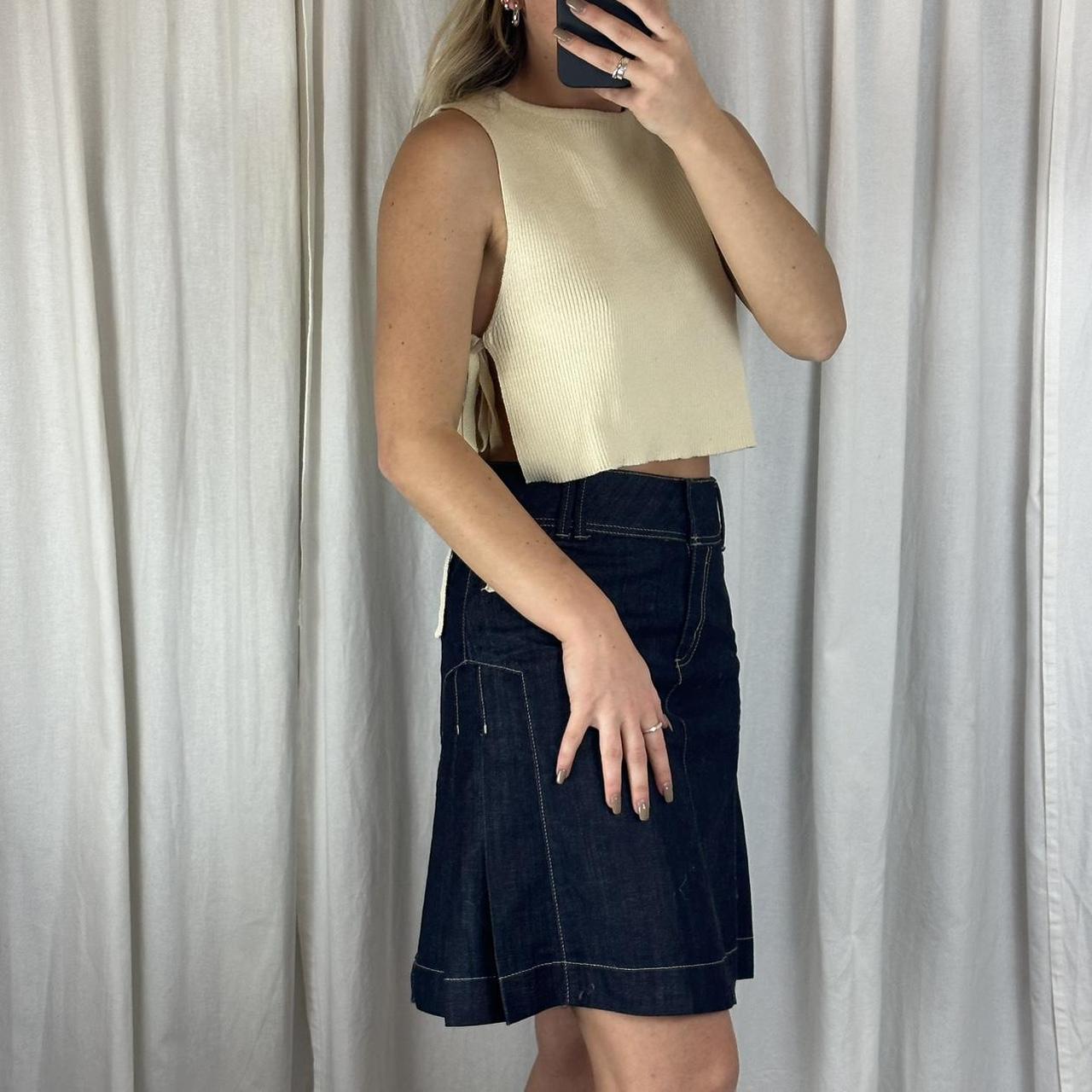 Y2K denim pleated skirt Oasis jeans vintage dark... - Depop