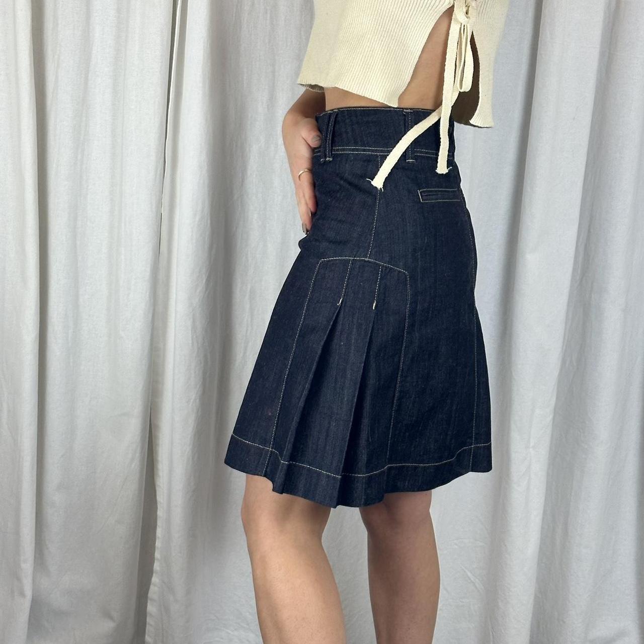 Y2K denim pleated skirt Oasis jeans vintage dark... - Depop