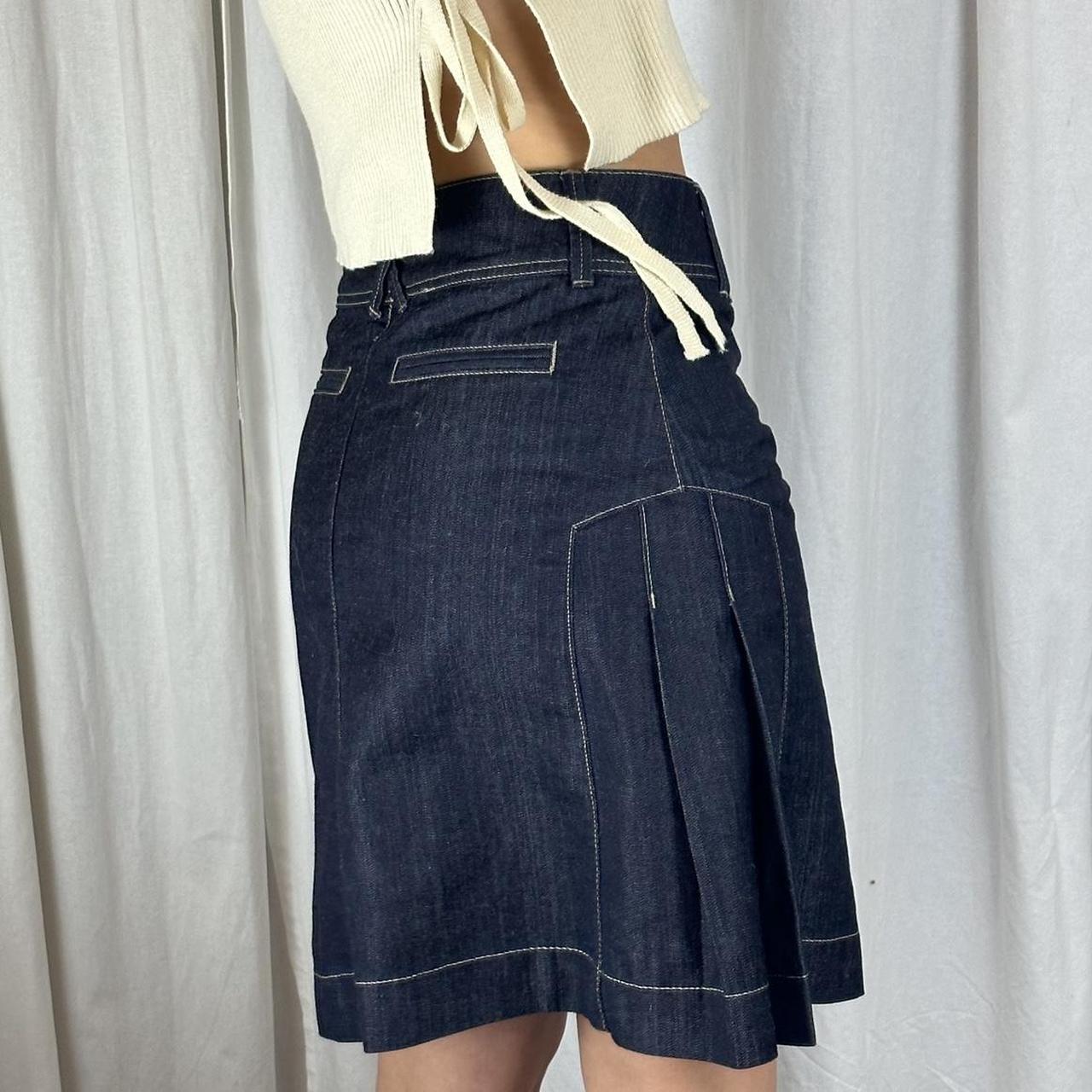 Y2K denim pleated skirt Oasis jeans vintage dark... - Depop