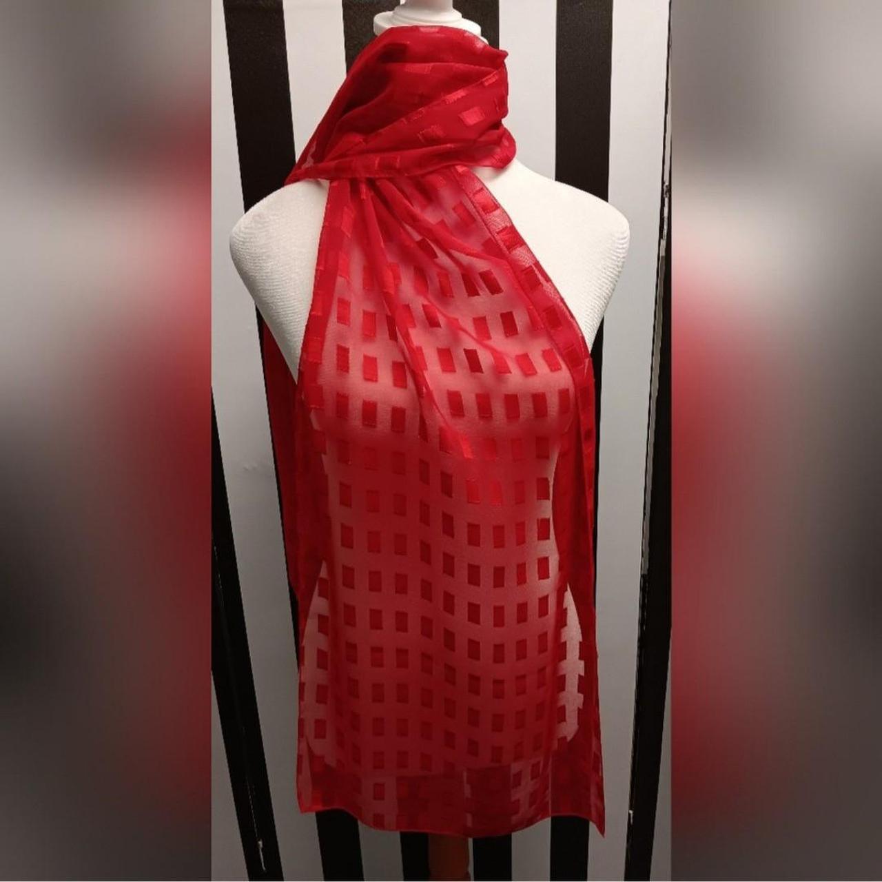 red cejon scarf. sheer red with with contrast shiny... - Depop