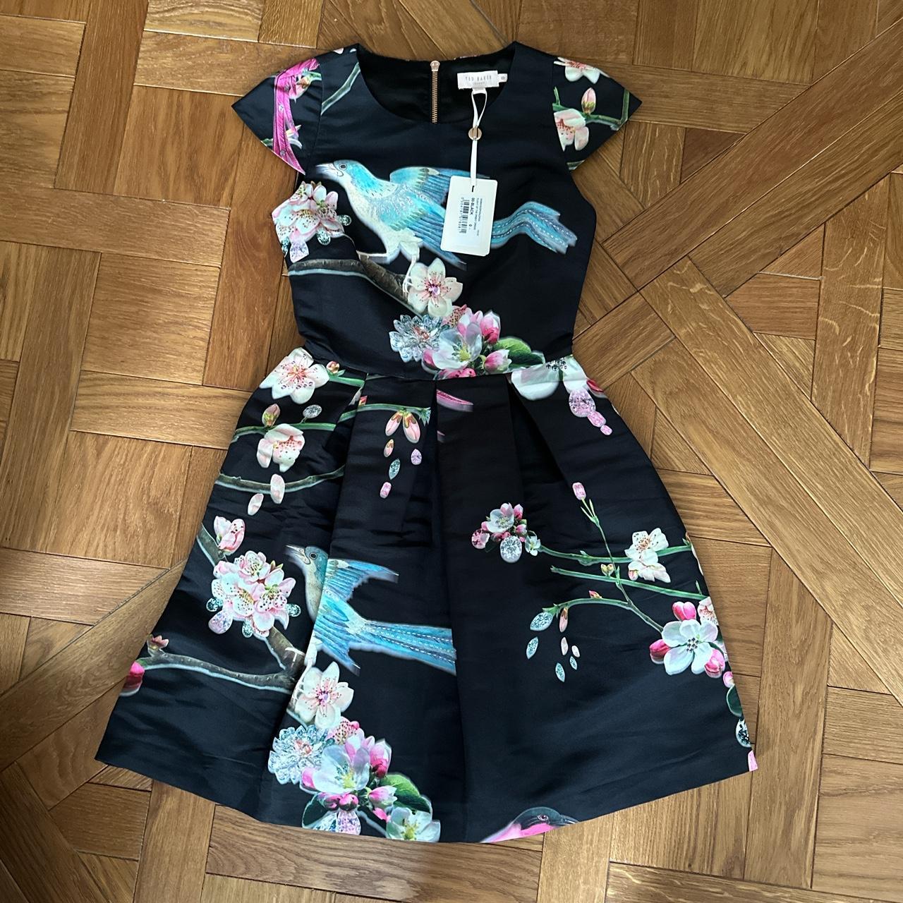Ted Baker Black Floral Short Dress Size 0 ‘flight Of Depop